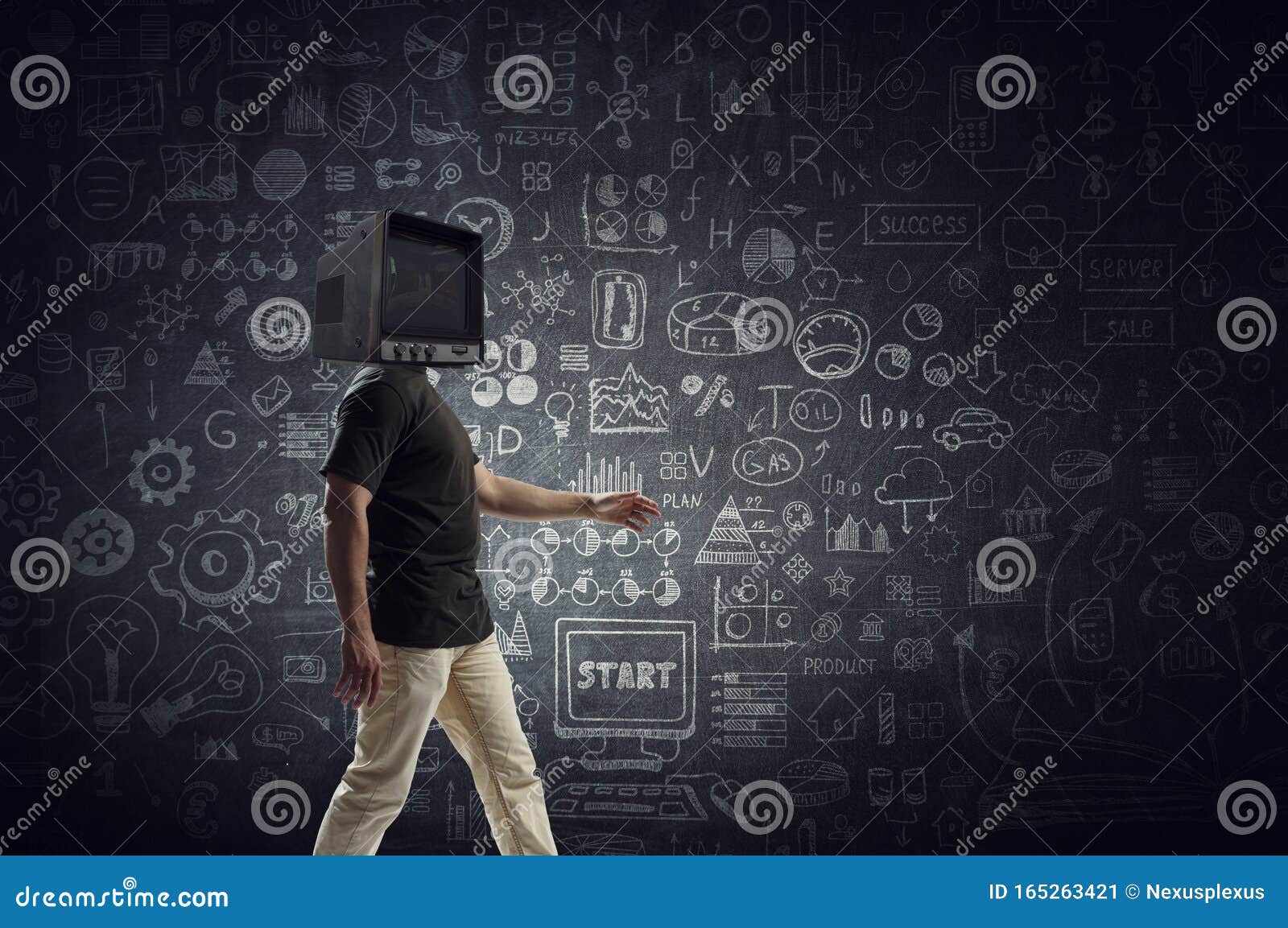 Monitor Headed Man. Mixed Media Stock Image - Image of channel ...