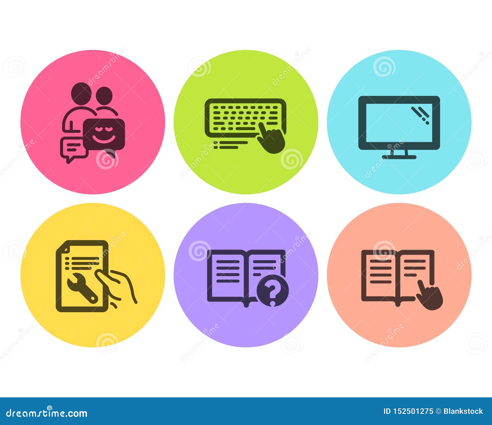 Monitor, Help and Communication Icons Set. Computer Keyboard, Repair ...