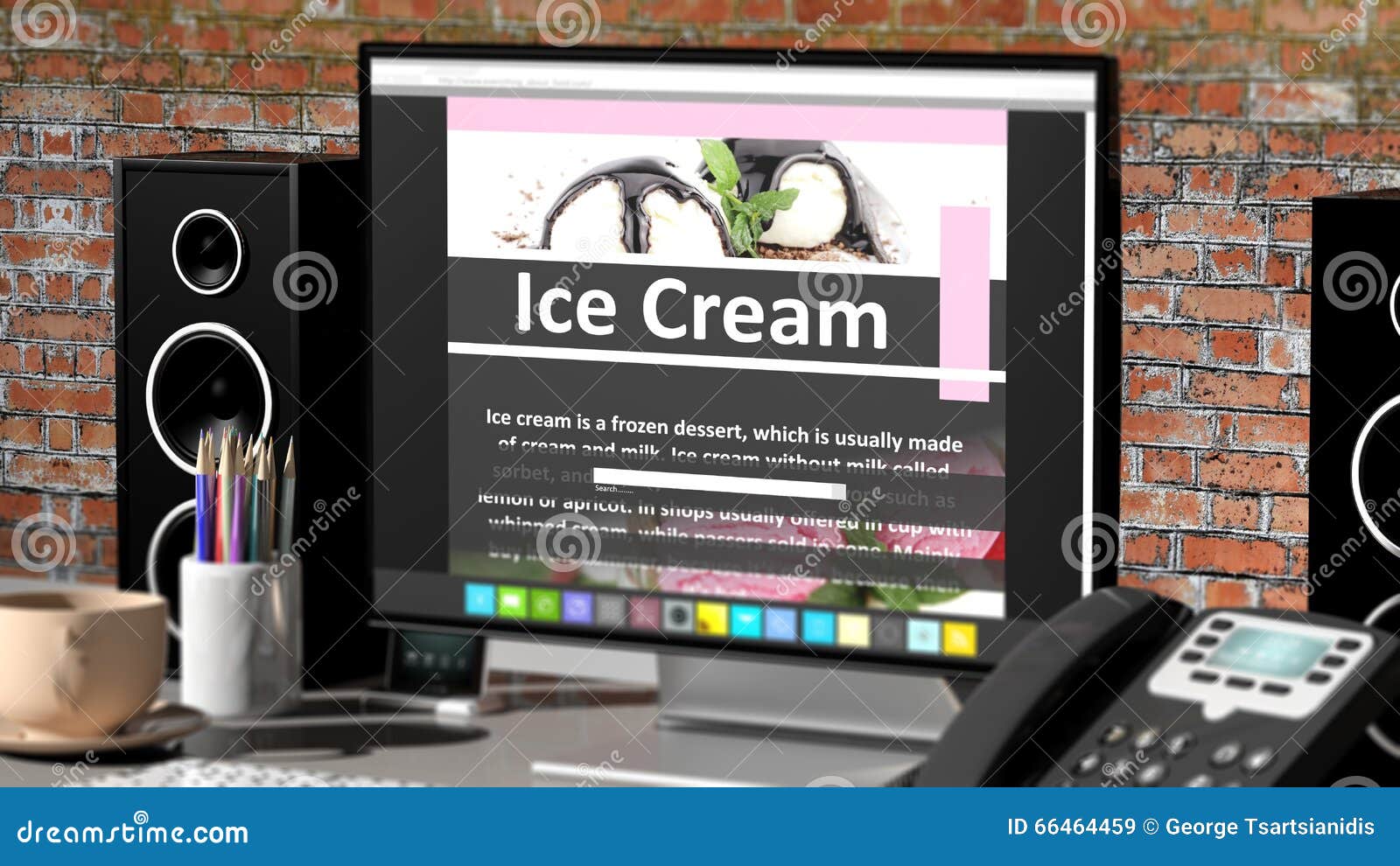 Monitor with Ice Cream Recipe on Desktop Stock Illustration ...