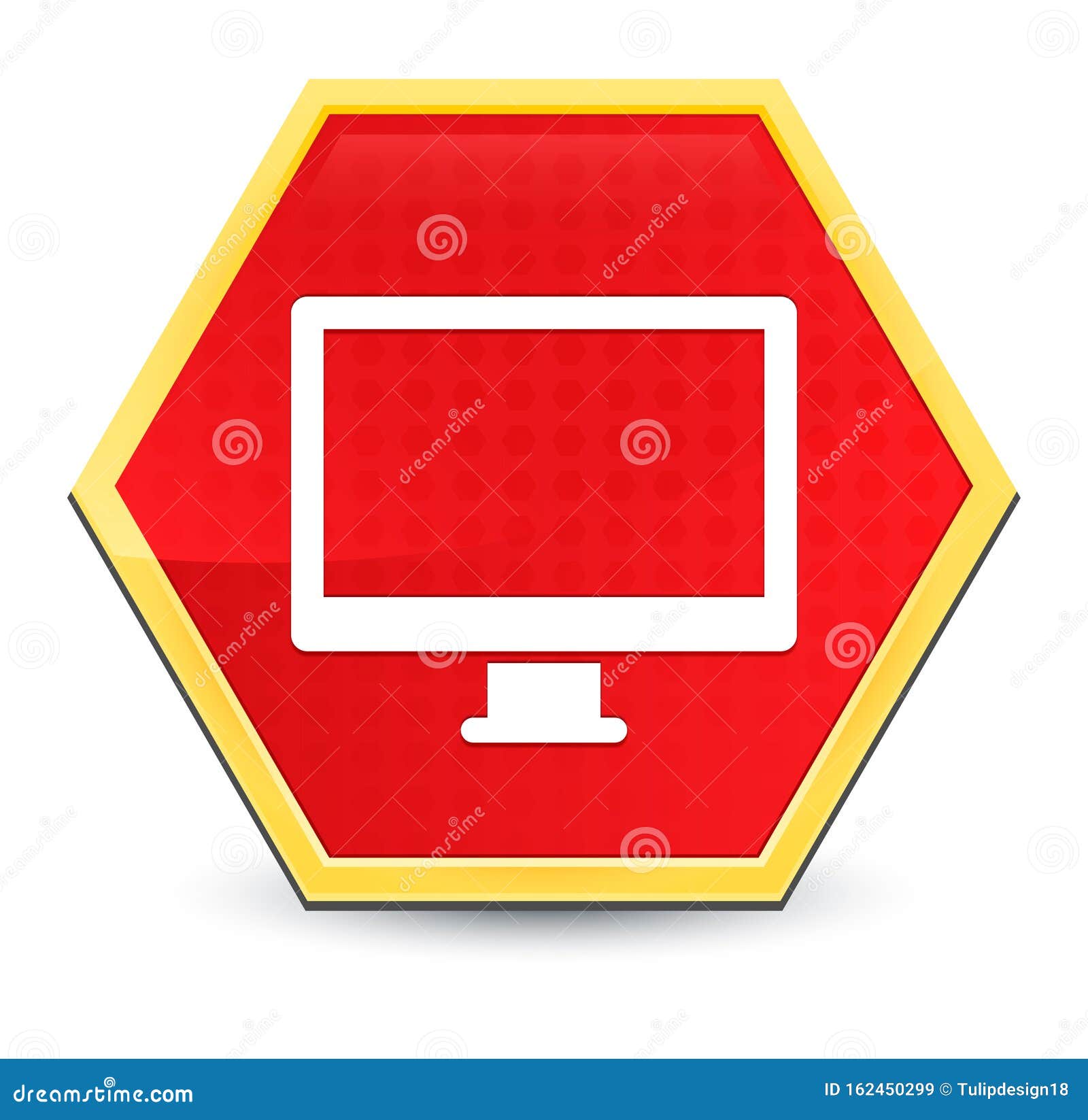 Monitor Icon Abstract Red Hexagon Button Bright Yellow Frame Elegant ...
