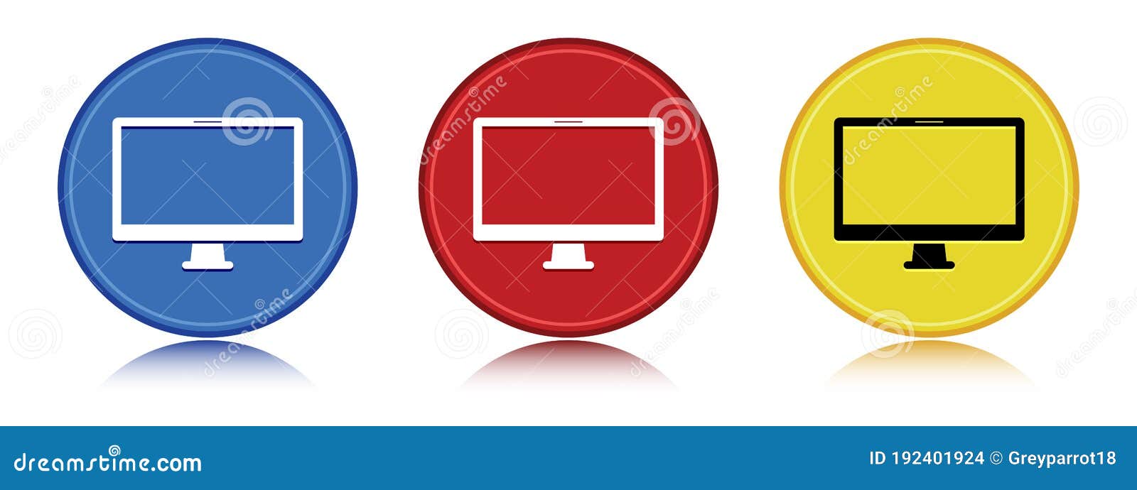 Monitor Icon Flat Round Button Set Illustration Stock Vector ...