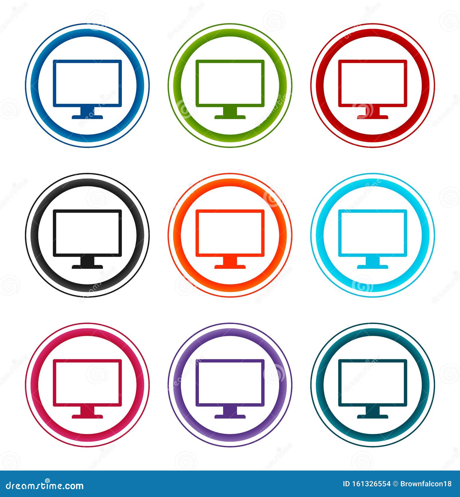 Monitor Icon Flat Round Buttons Set Illustration Design Stock Vector ...