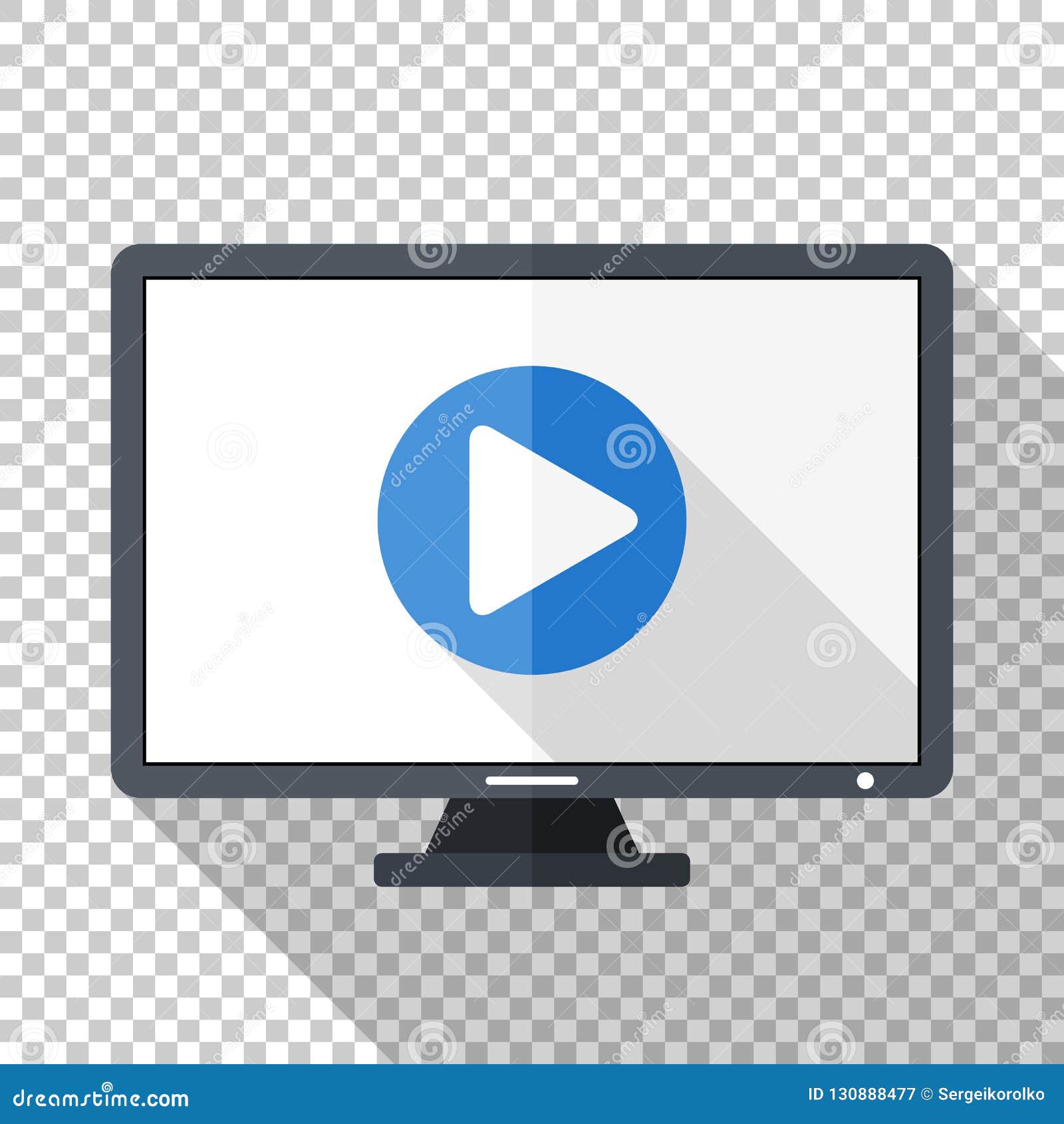 Monitor Icon in Flat Style with Play Button on the Screen on ...