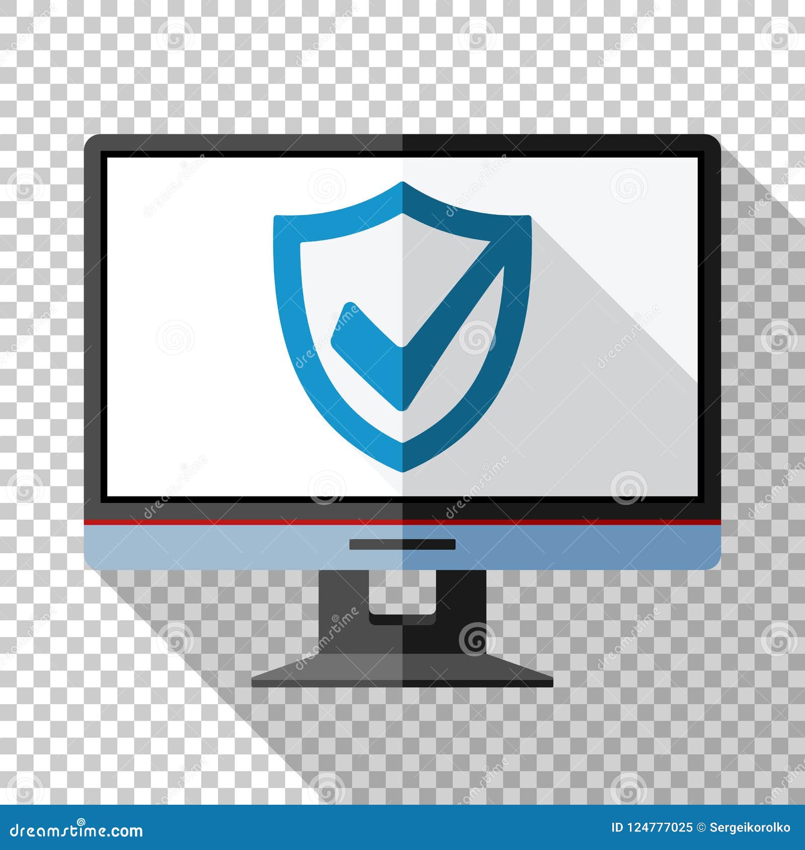 Monitor Icon in Flat Style with Security Shield on the Screen on ...