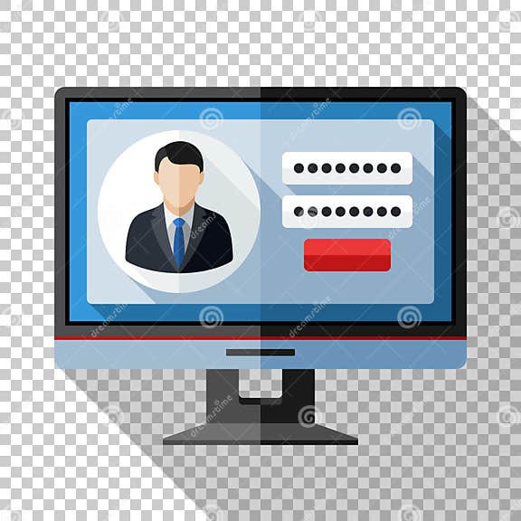 Monitor Icon in Flat Style with User Login Form on the Screen on ...