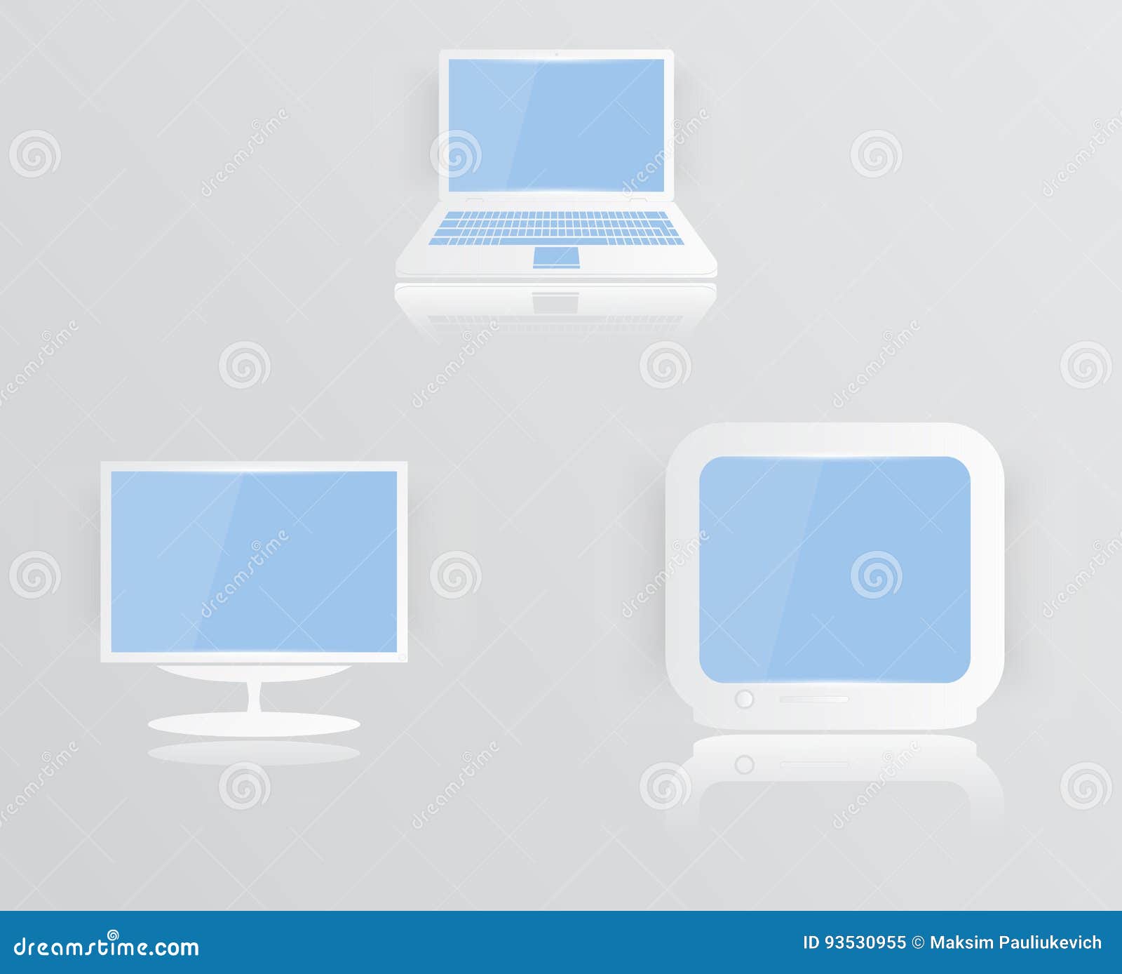 Monitor Icon and Glossy. Blue Screen Stock Illustration - Illustration ...