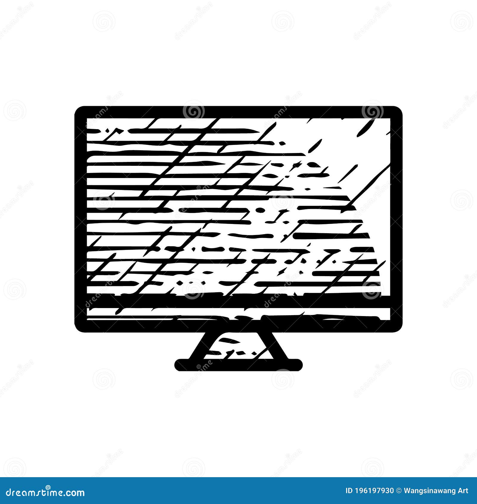 Monitor Icon Hand Drawn Vector Illustration Isolated on White ...