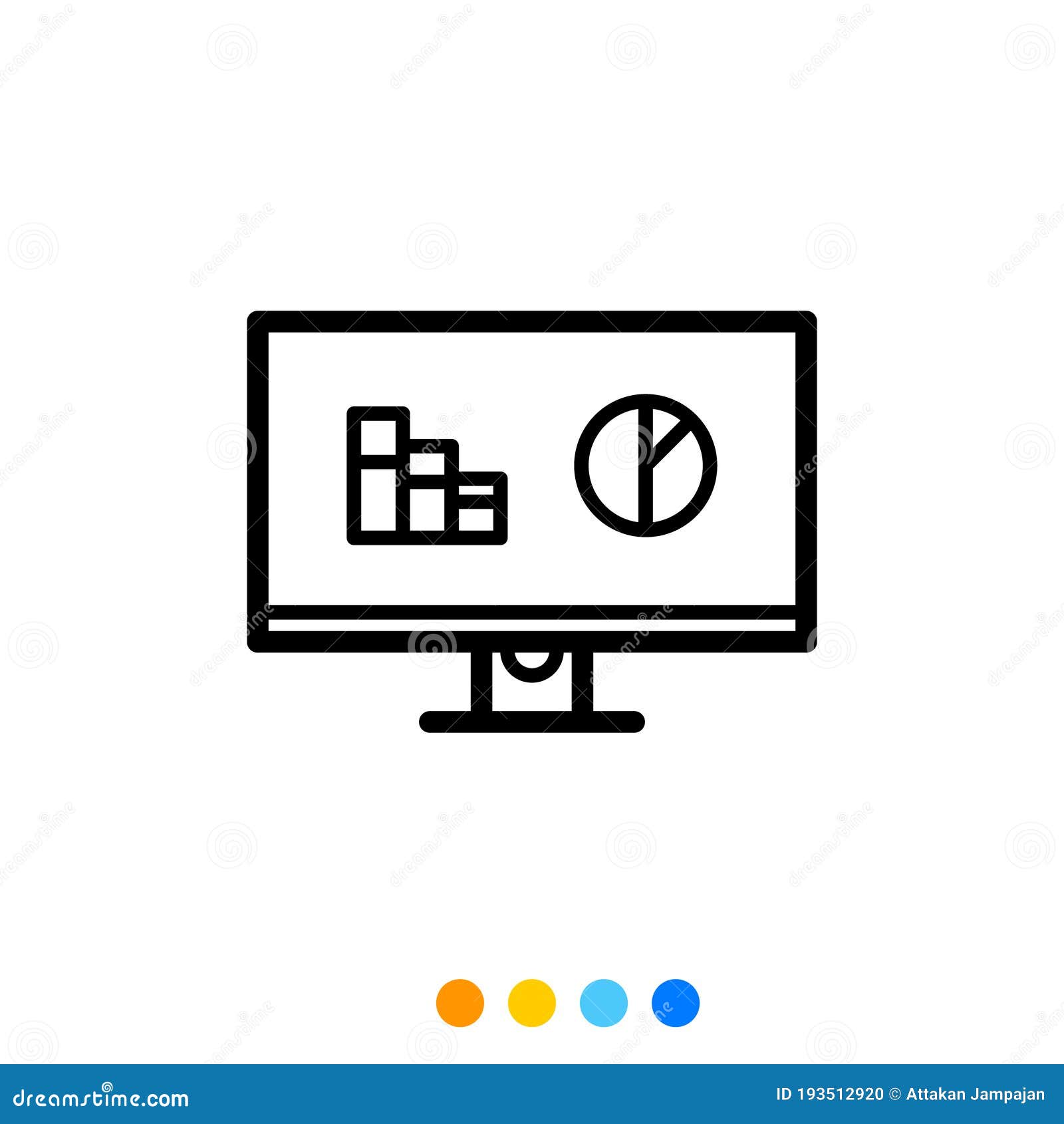 A Monitor Icon Showing Graphs and Pie Chart Stock Vector - Illustration ...
