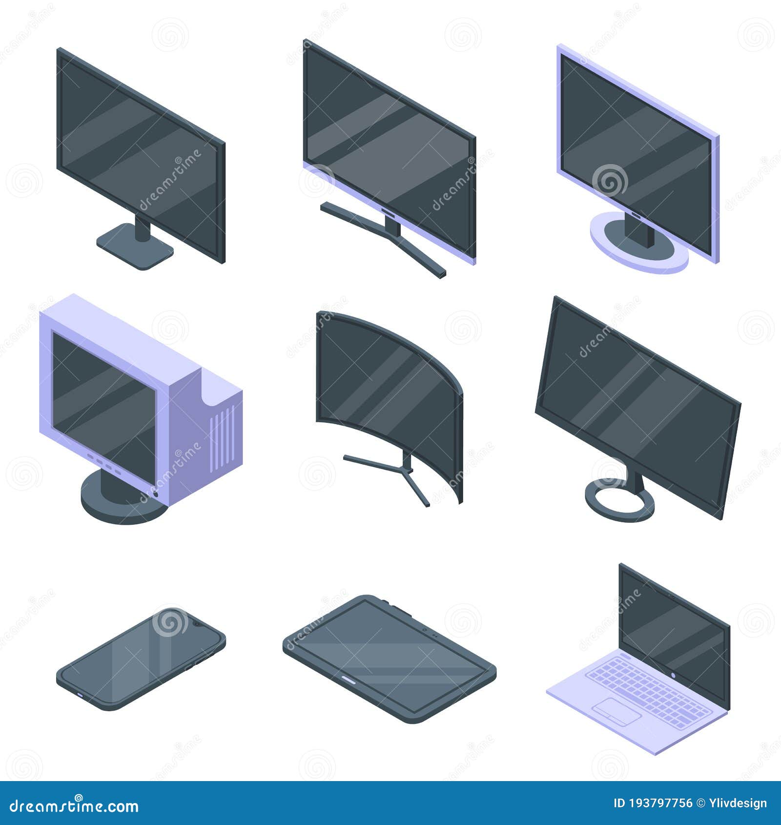 Monitor Icons Set, Isometric Style Stock Vector - Illustration of smart ...