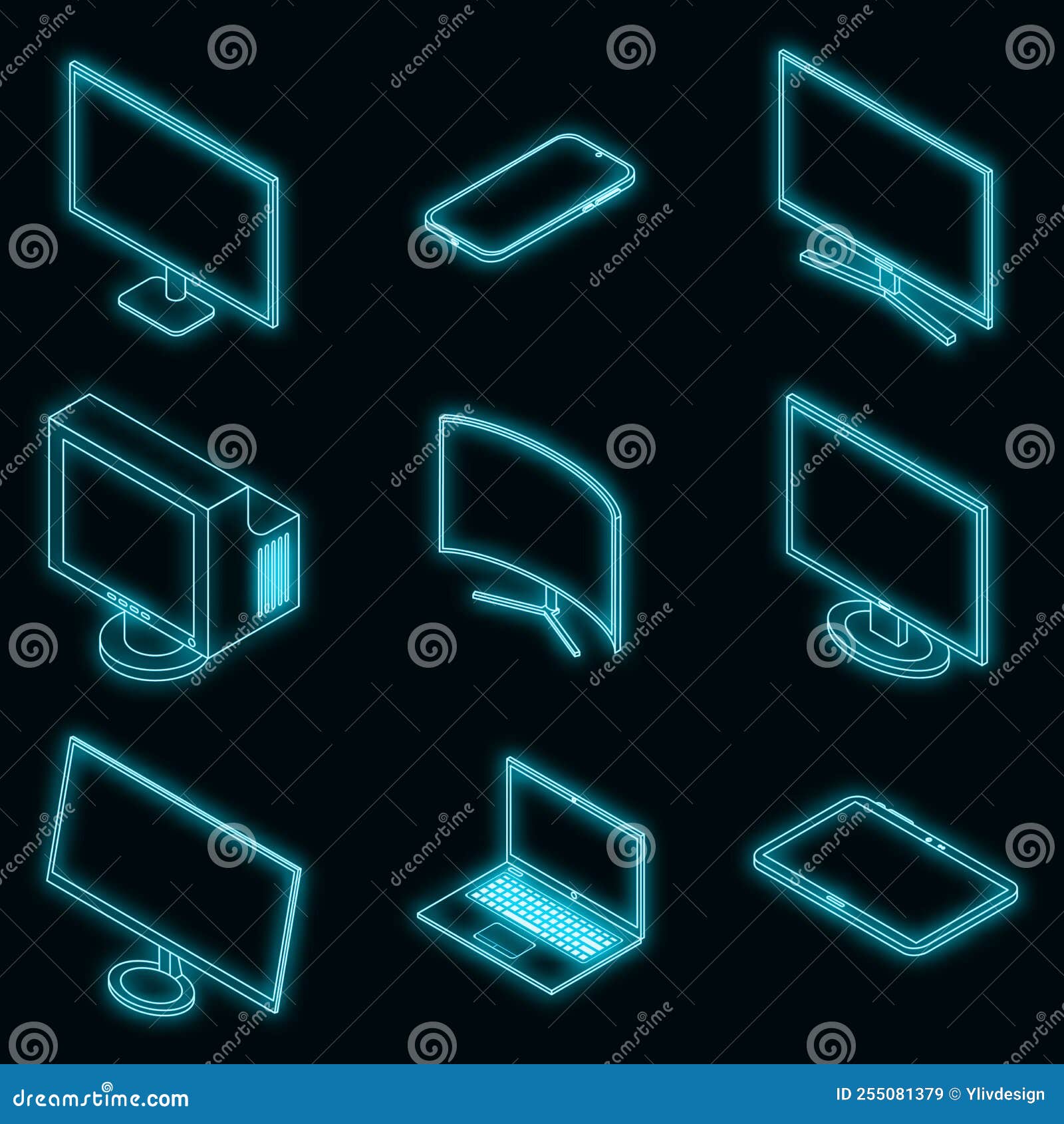 Monitor Icons Set Vector Neon Stock Vector - Illustration of ...