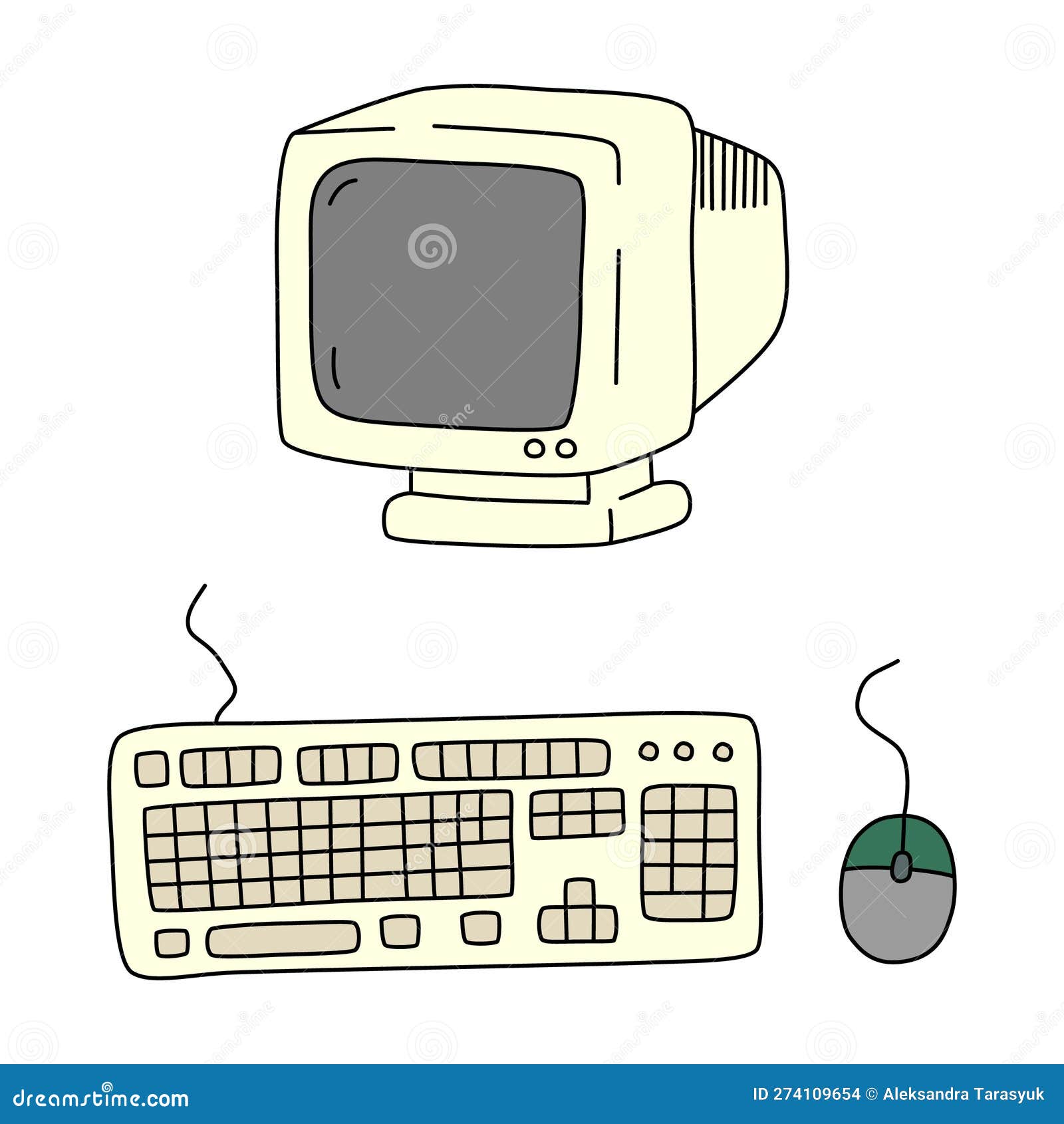 Monitor, Keyboard and Computer Mouse in Cartoon Style. Vector ...