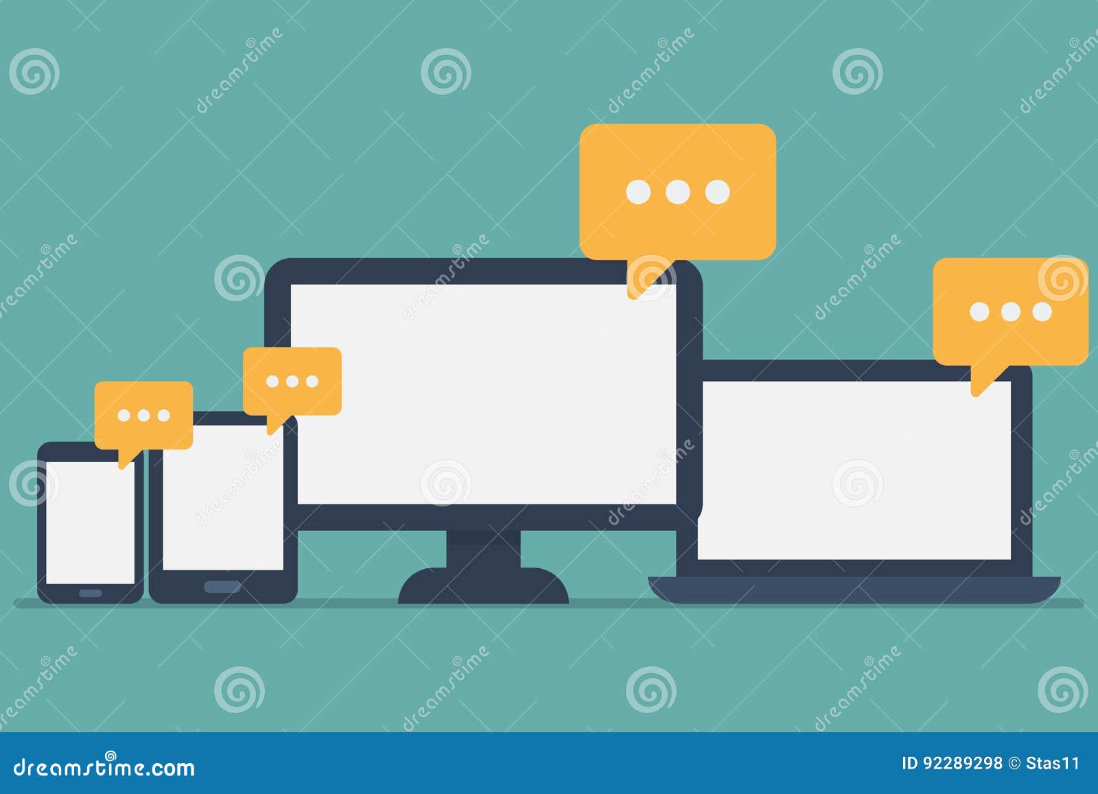 Monitor, Laptop, Tablet, Smartphone with Chat in a Flat Design Stock ...