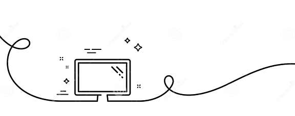 Monitor Line Icon. Computer Component Device Sign. Continuous Line with ...