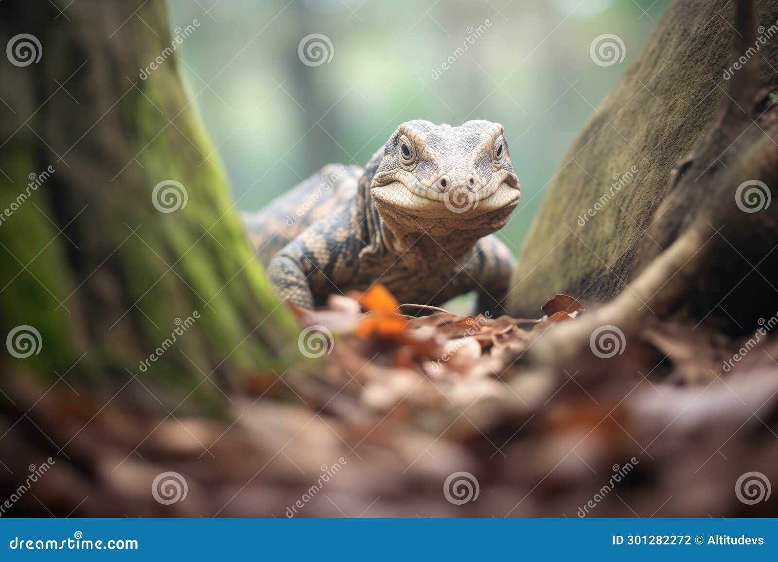 Monitor Lizard Approaching Tree Hole Entrance Stock Illustration ...