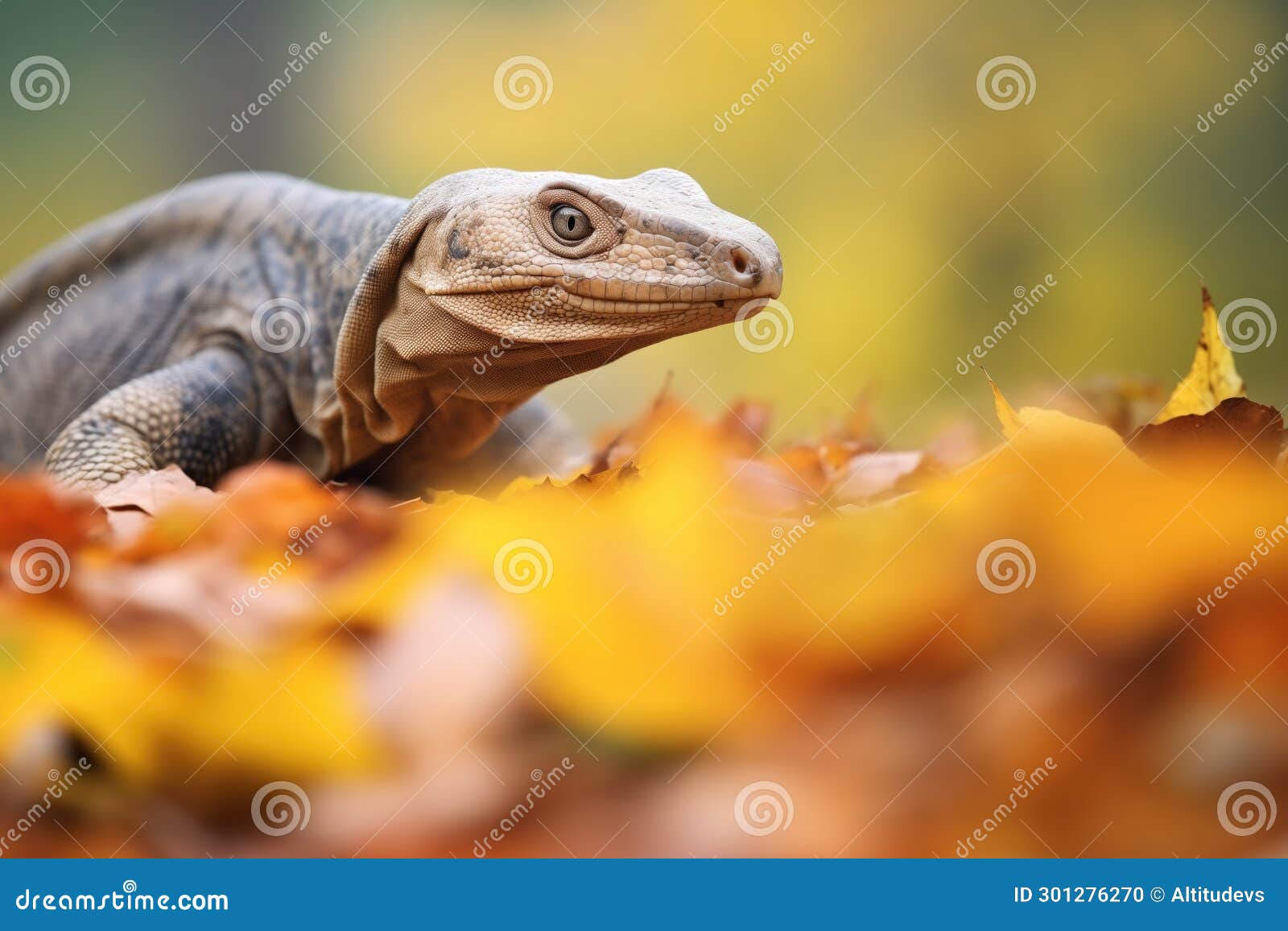 Monitor Lizard Hunting Amidst Autumn Leaves Stock Photo - Image of ...