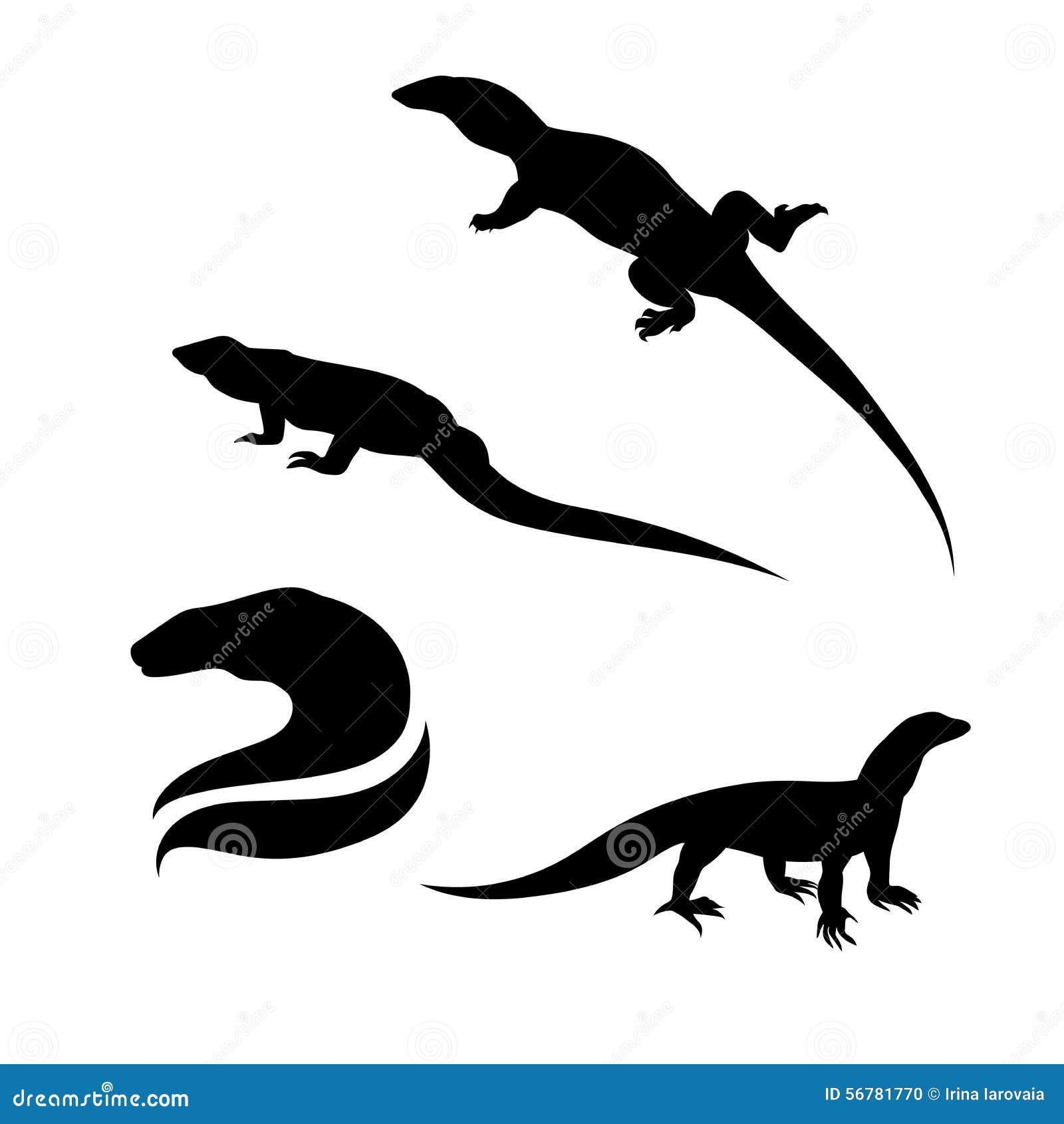 Monitor Lizard Vector Silhouettes Stock Vector - Illustration of print ...