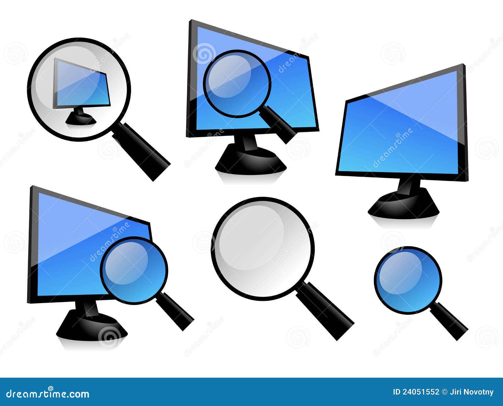 Monitor and magnifier stock vector. Illustration of sharp - 24051552