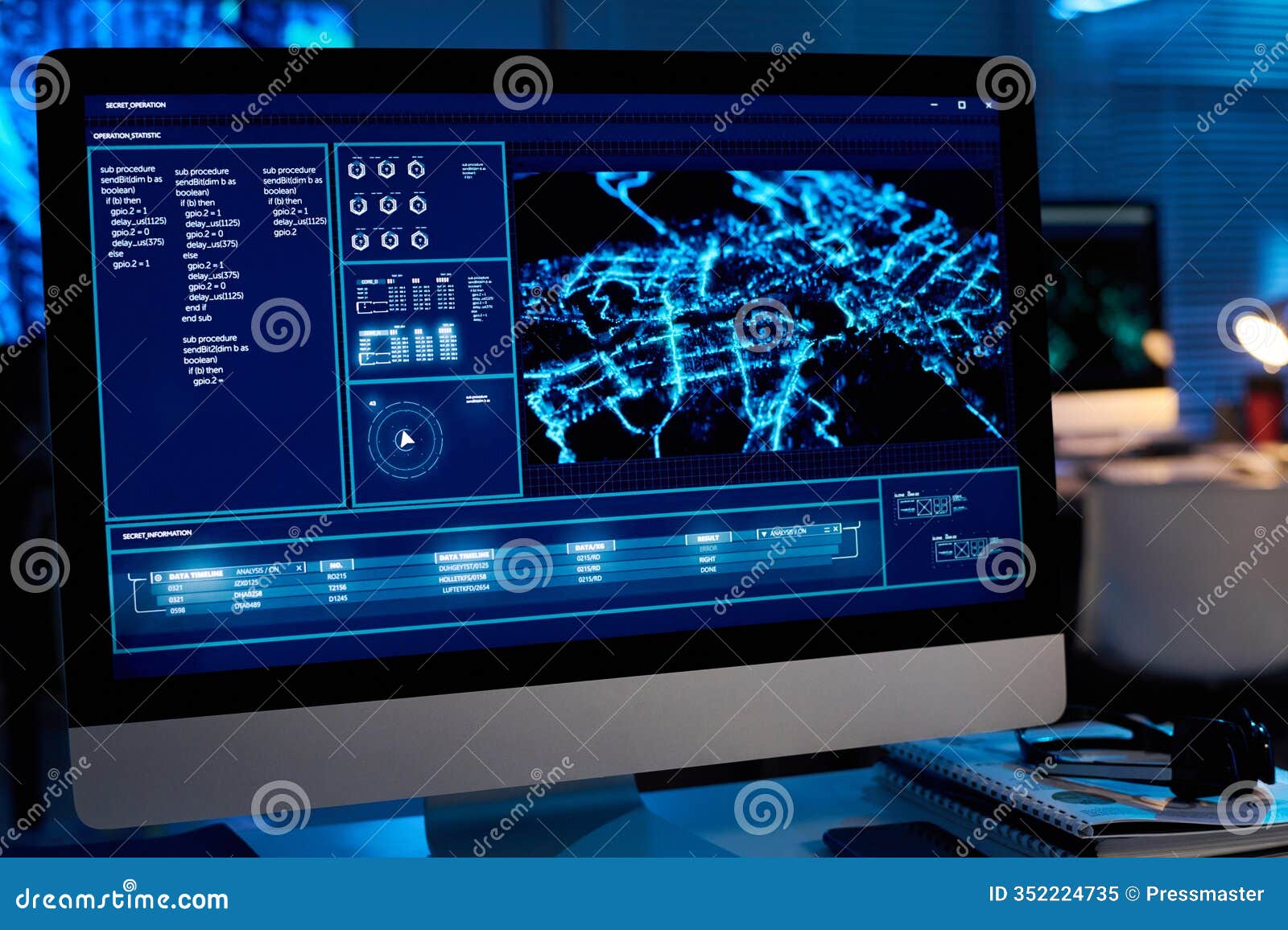 Monitor with Military Graphic Data Stock Image - Image of online ...