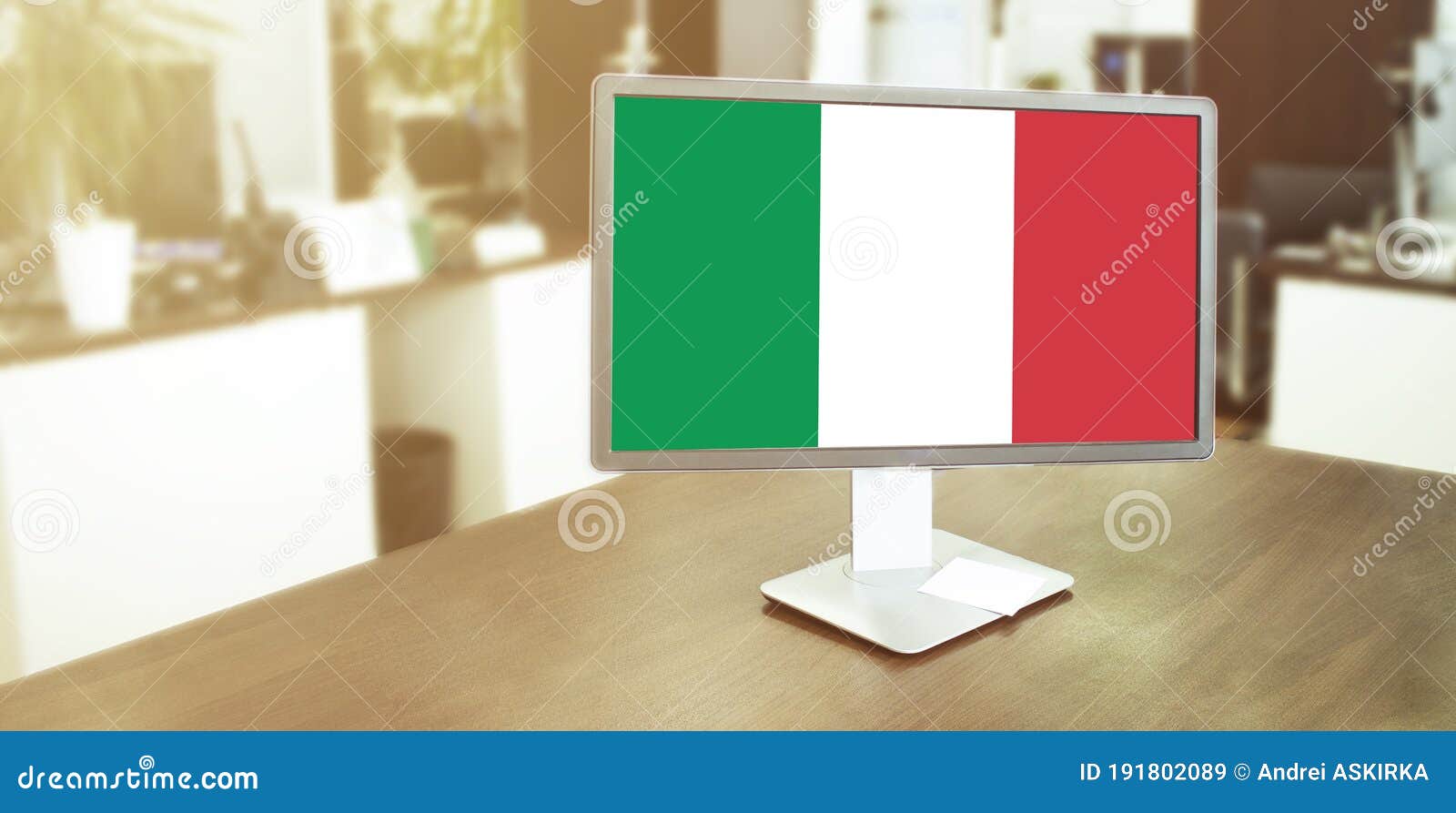 Monitor in Modern Office with ITALY Flag on the Screen Stock Image ...
