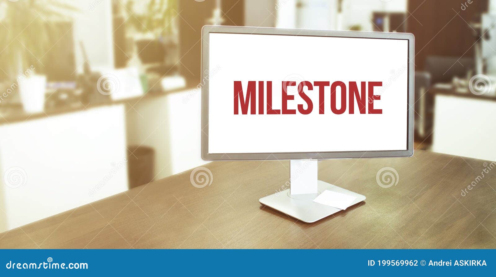 Monitor in Modern Office with MILESTONE Text on the Screen Stock Photo ...