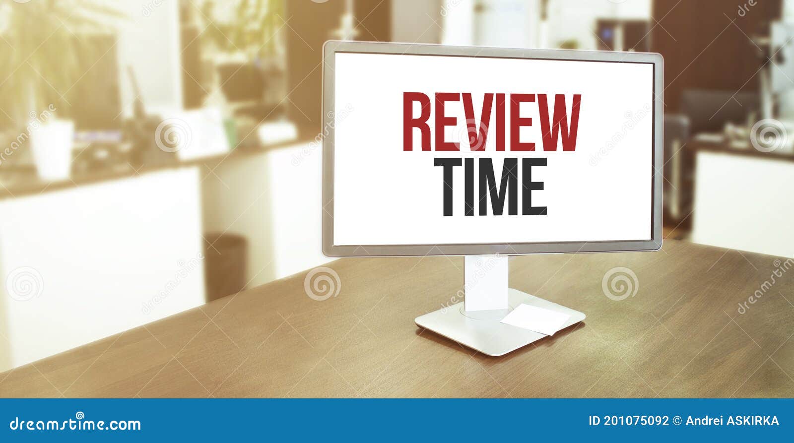 Monitor in Modern Office with REVIEW TIME Text on the Screen Stock ...