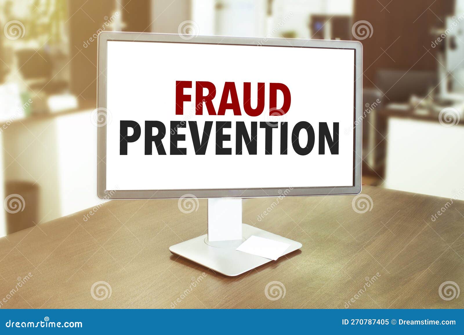 Monitor in Modern Office with Text Fraud Prevention on the Screen in ...