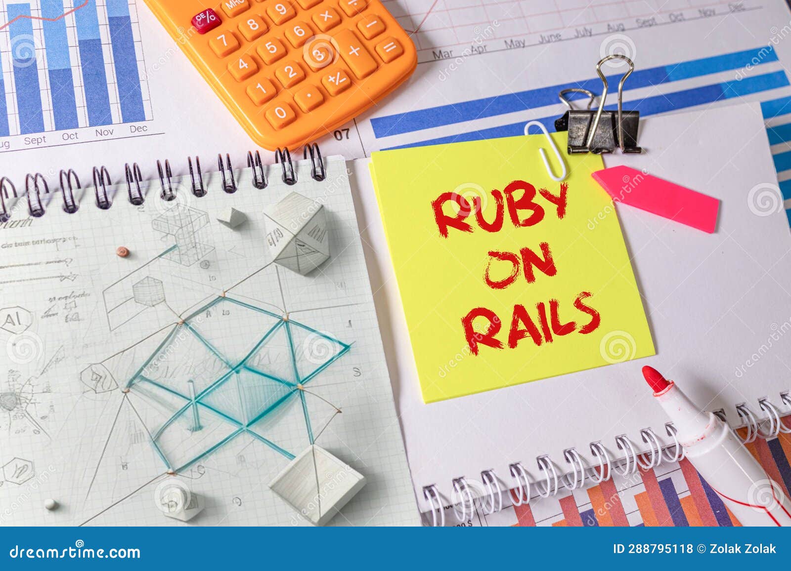 Monitor in Modern Office with Text RUBY on RAILS on the Screen Stock ...