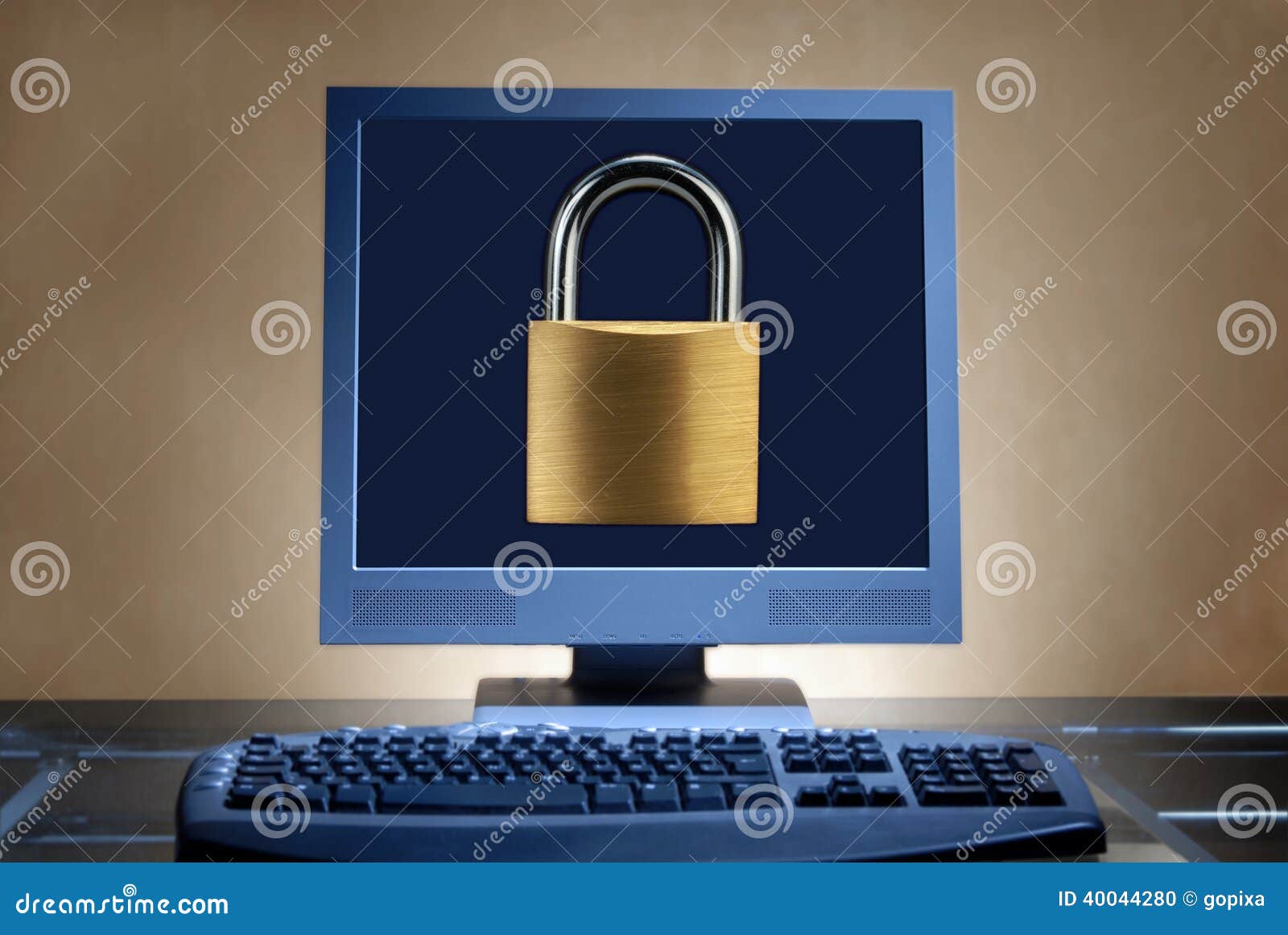 Monitor with padlock stock photo. Image of crime, program - 40044280