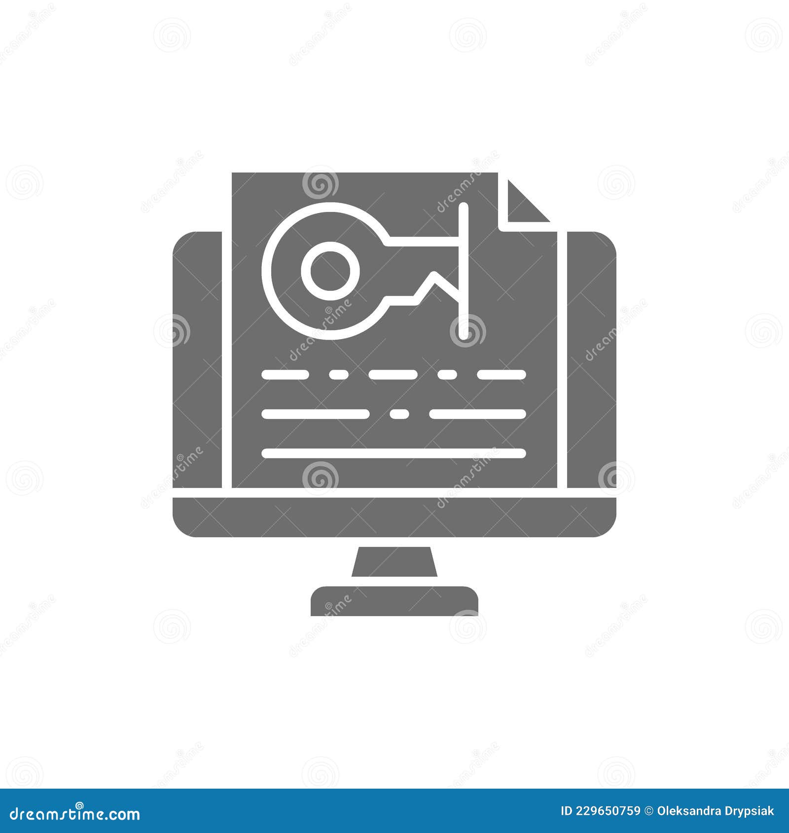 Monitor with Password, Text Key Grey Icon. Stock Vector - Illustration ...