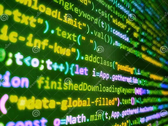 Monitor Photo. Blue Color. Developer Working on Program Codes in Office. Developer Occupation ...