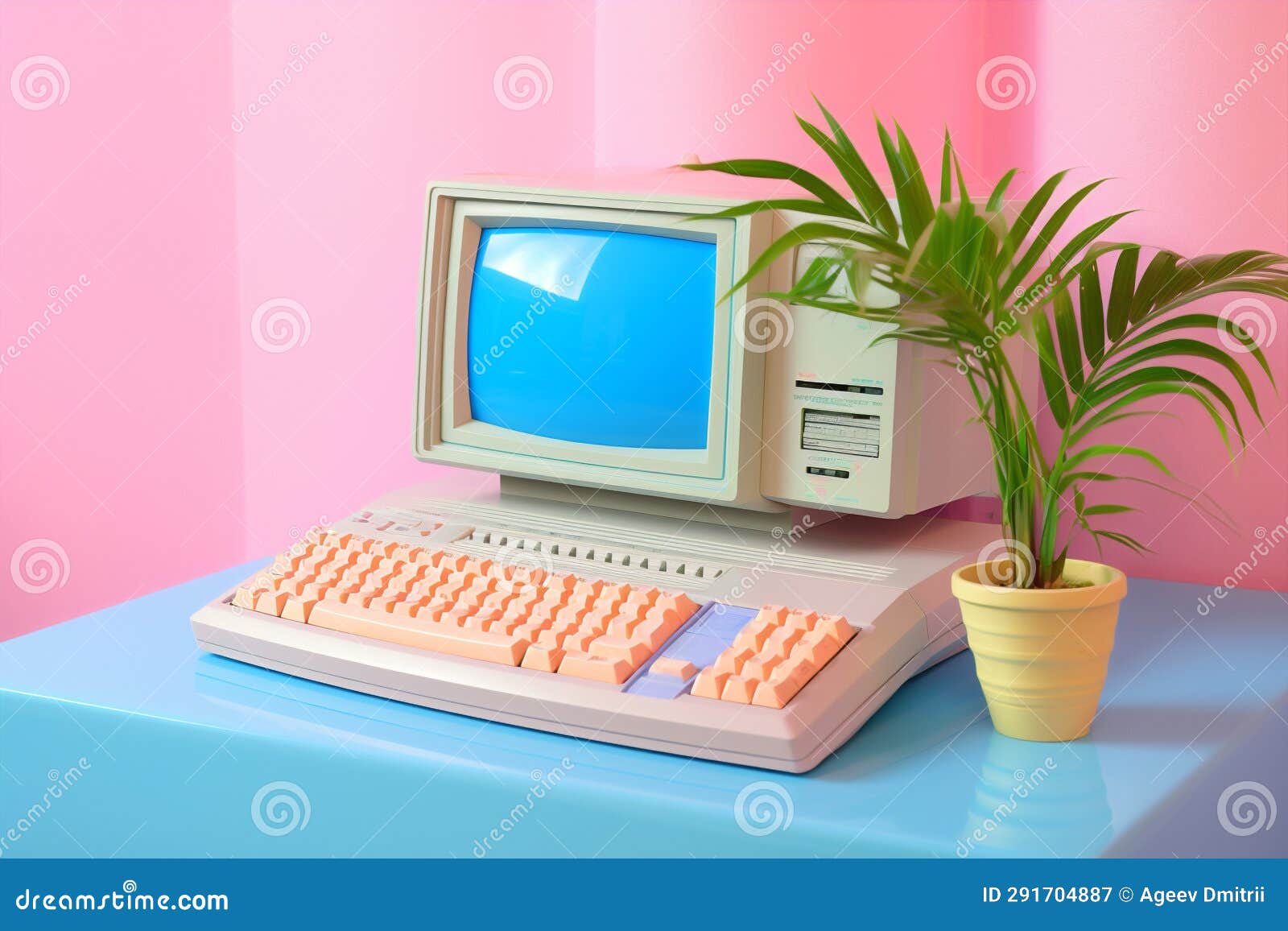 Monitor Pink Retro Digital Computer Concept Cyberspace Blue Technology ...