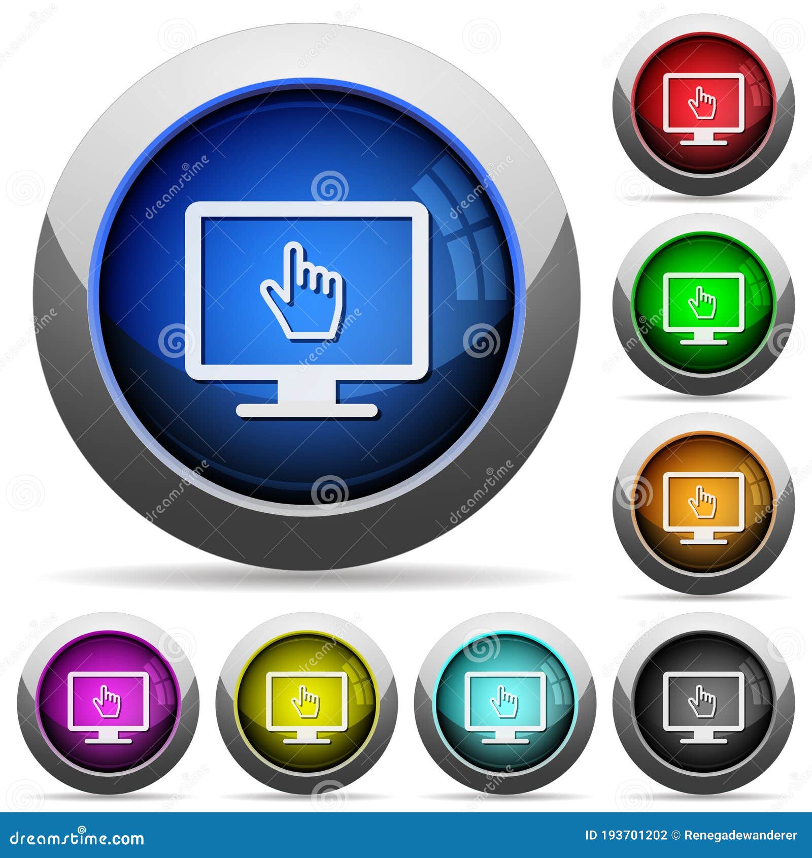 Monitor with Pointing Cursor Round Glossy Buttons Stock Illustration ...