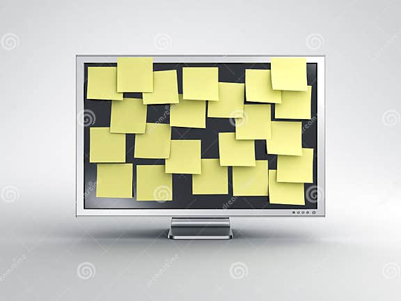 Monitor with post it notes stock illustration. Illustration of ...