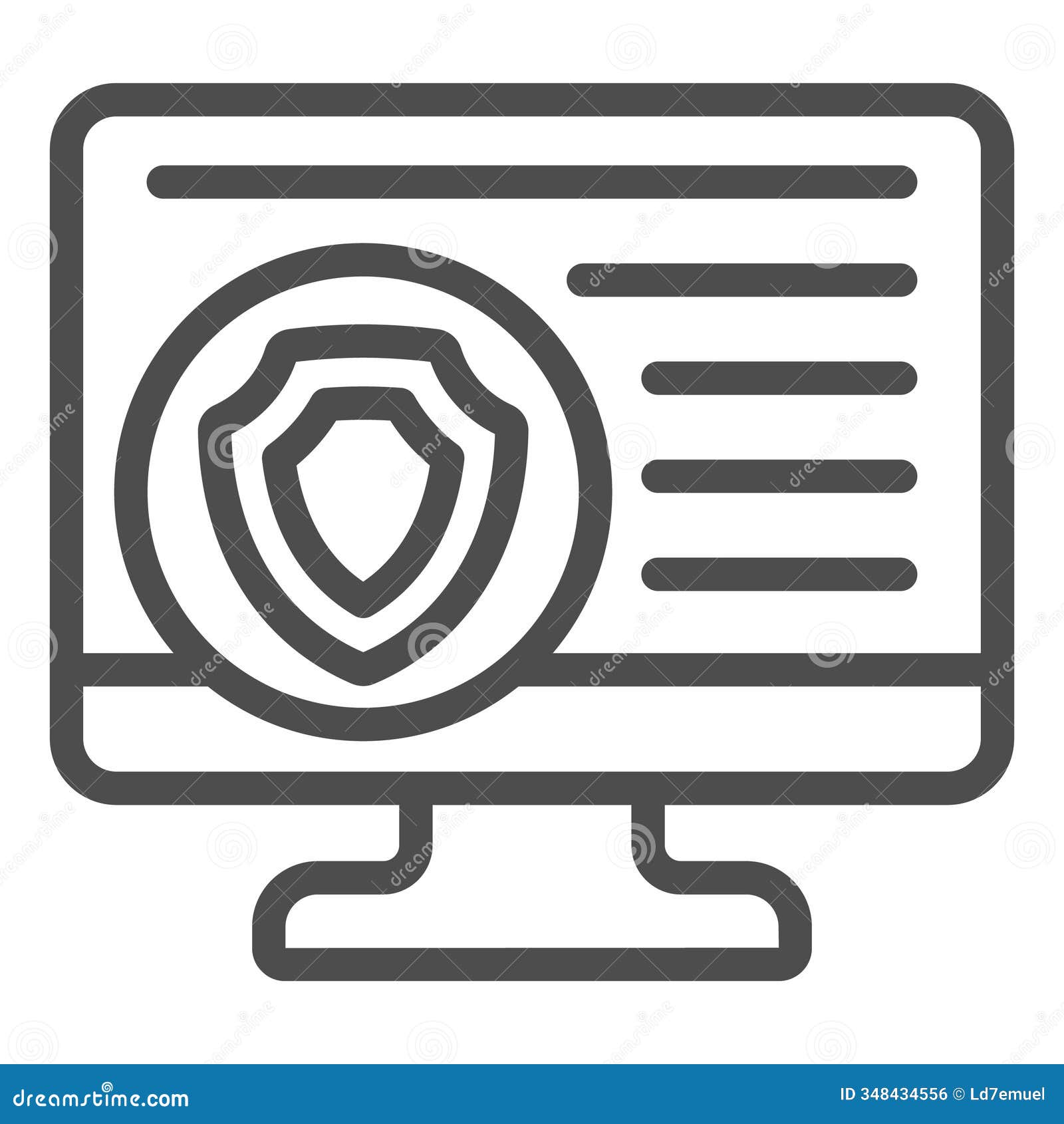 Monitor with Safety Emblem Line Icon, Data Protection Concept. Vector ...