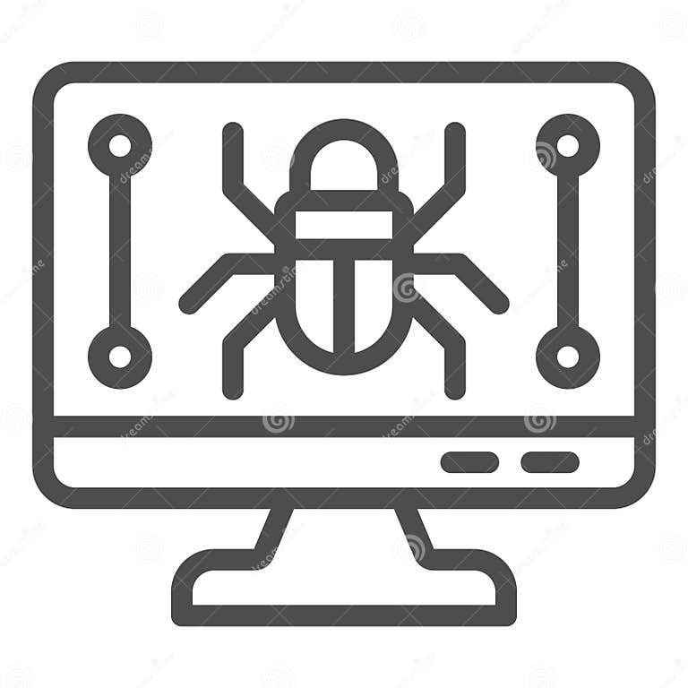 Monitor Screen and Beetle Line Icon, Hacker Attacks Concept. Vector Graphics Stock Vector ...