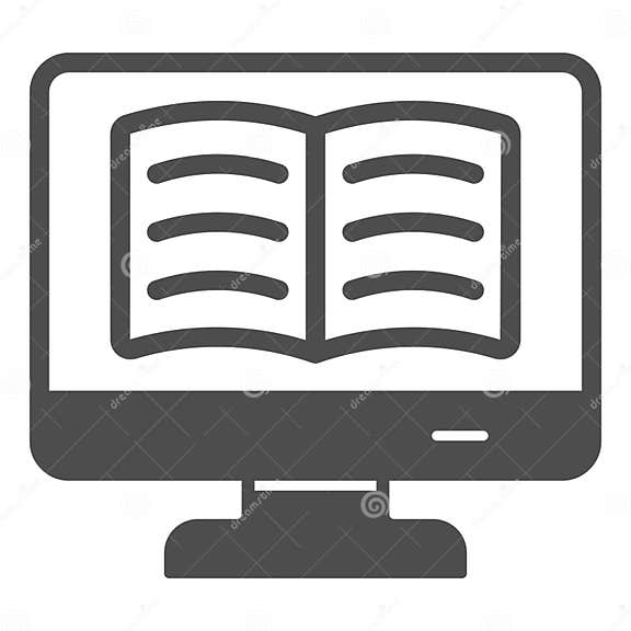 Monitor Screen with Book Solid Icon, Reading Book Online Concept ...