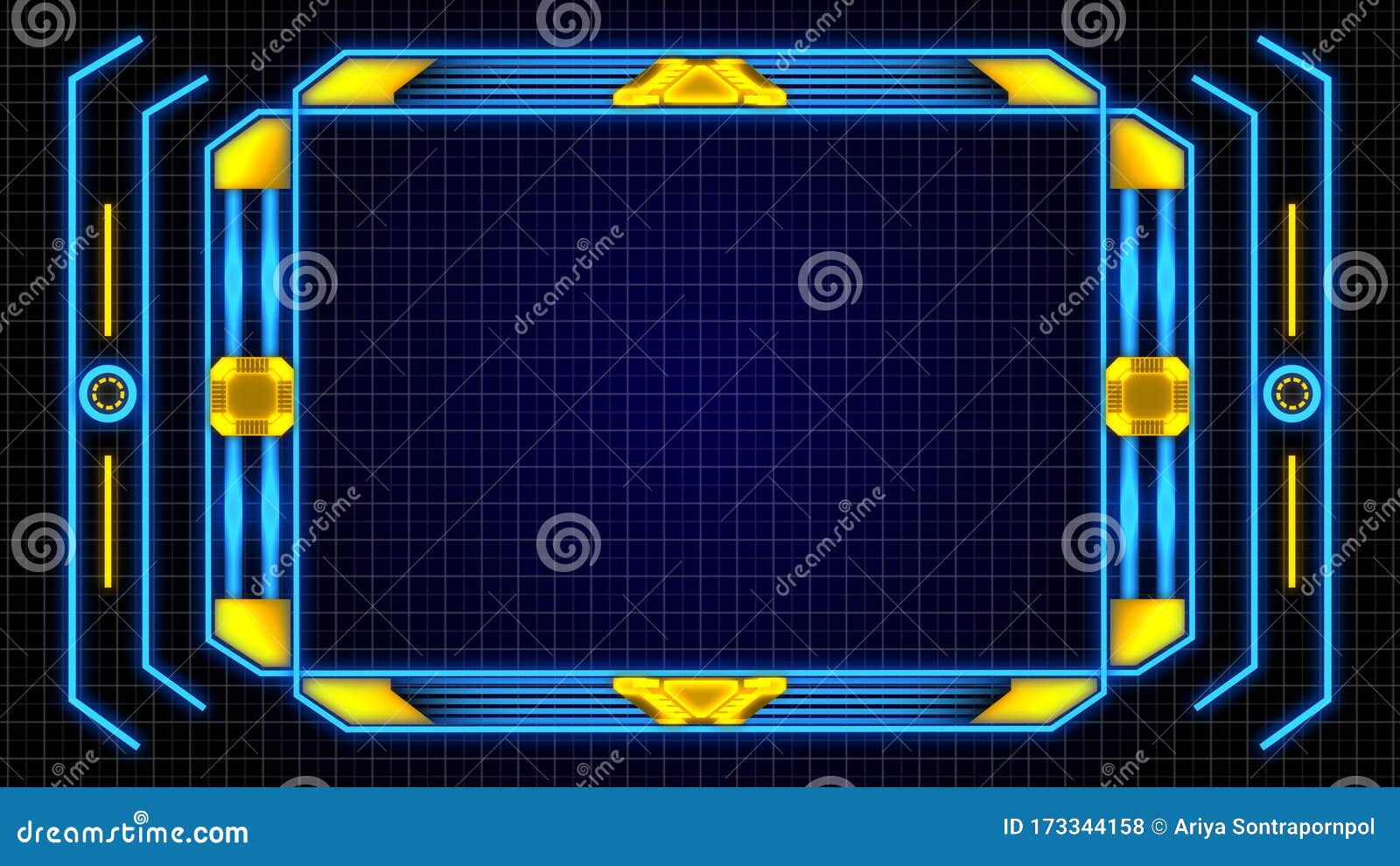 Monitor Screen Border with Orange-Blue Digital Elements Details and ...