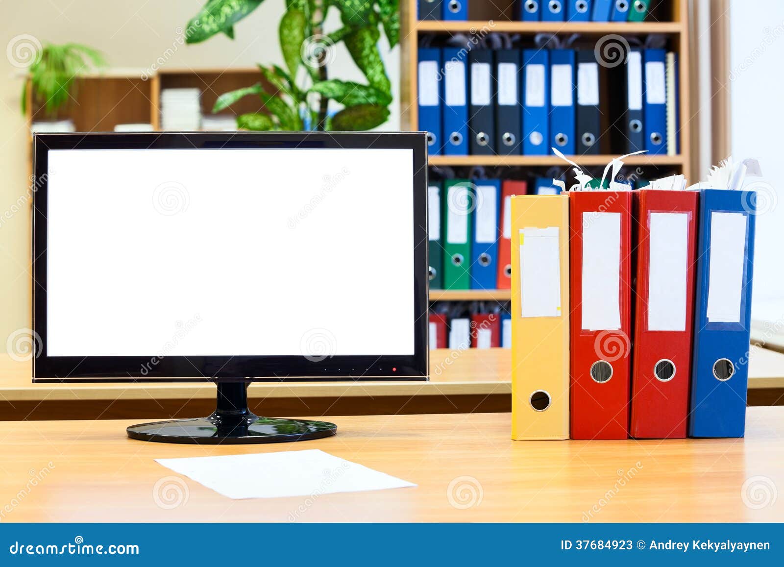 Monitor Screen and Colored Folders for Papers Stock Image - Image of ...