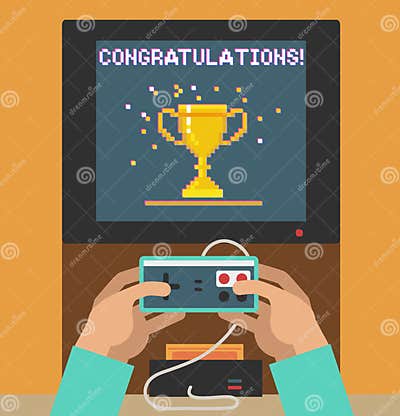 Monitor Screen with Congratulations Retro Video Game Stock Vector ...