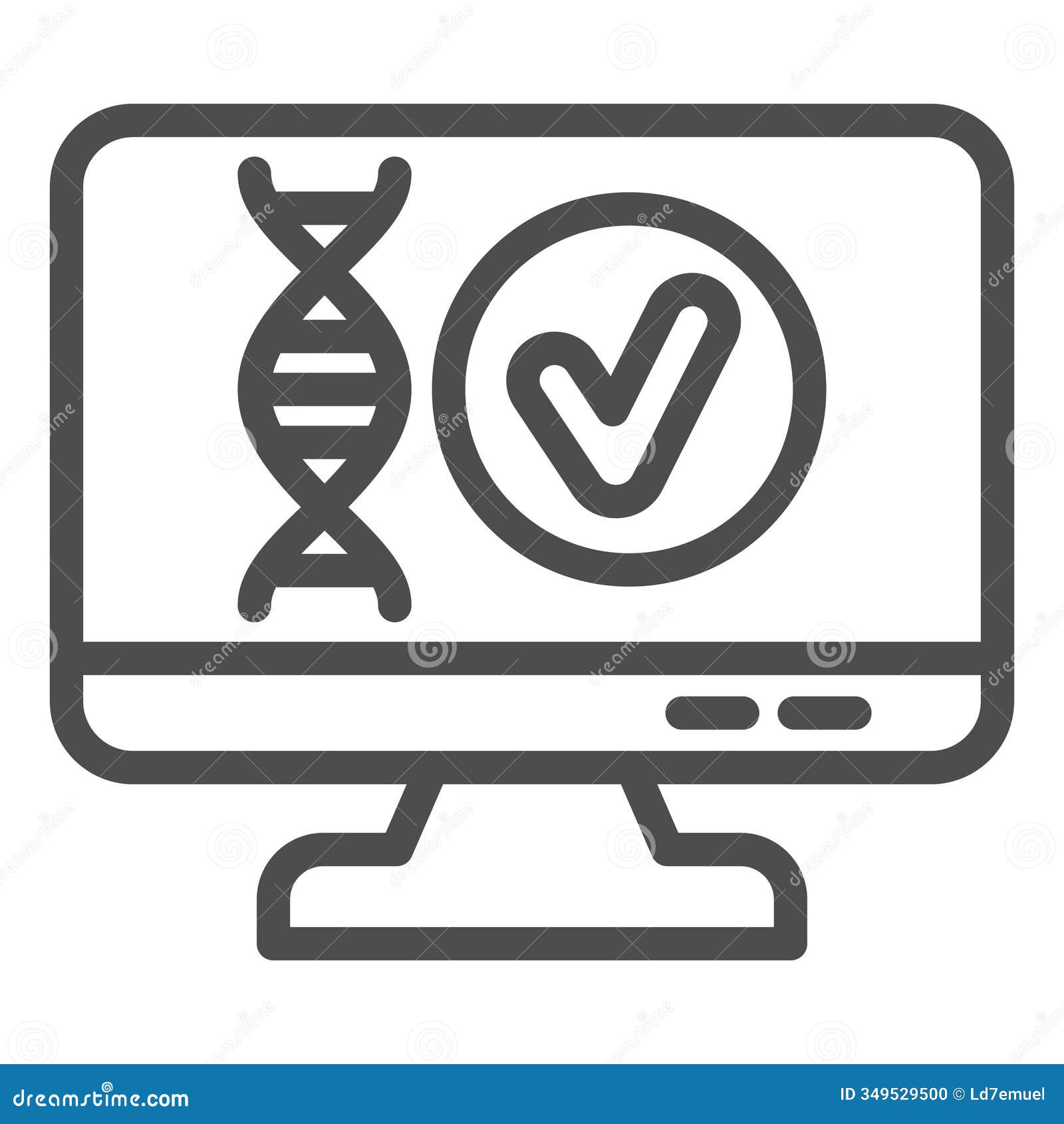 Monitor Screen with DNA Approval Line Icon, Genetic Research Concept ...