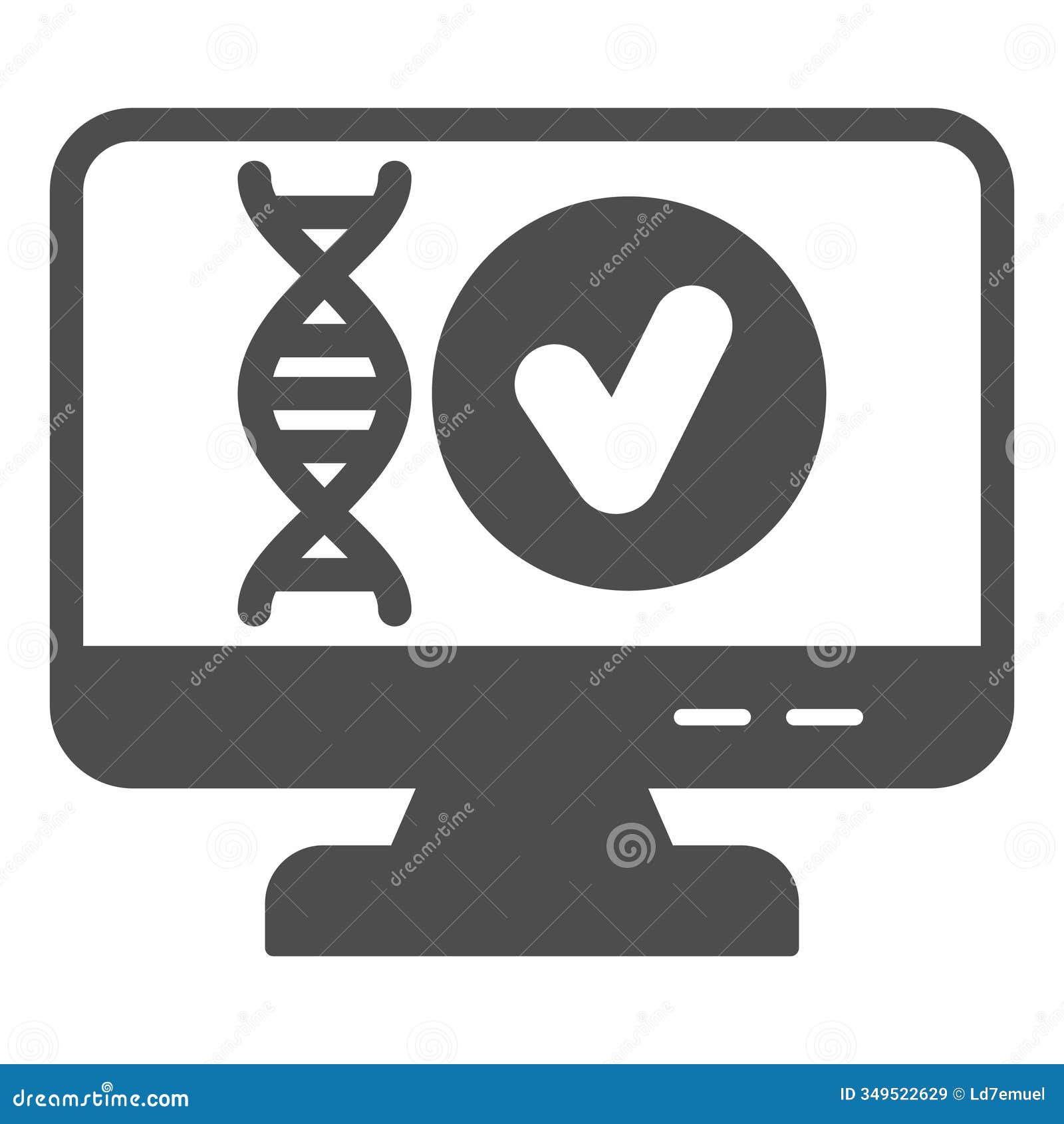 Monitor Screen with DNA Approval Solid Icon, Genetic Research Concept ...