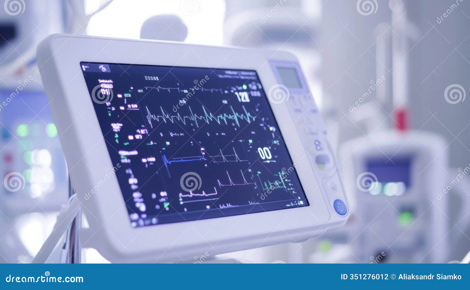 A Monitor with a Monitor Screen Showing Ecg Lines Stock Illustration ...