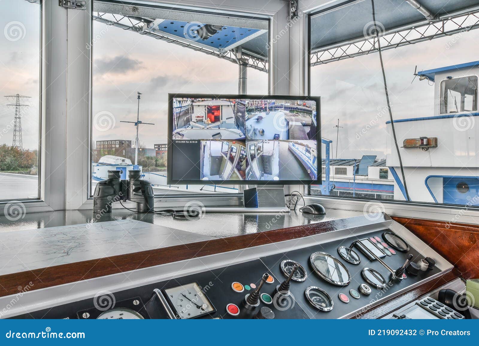 Monitor of Security Camera in Ship Cockpit Stock Photo - Image of ...