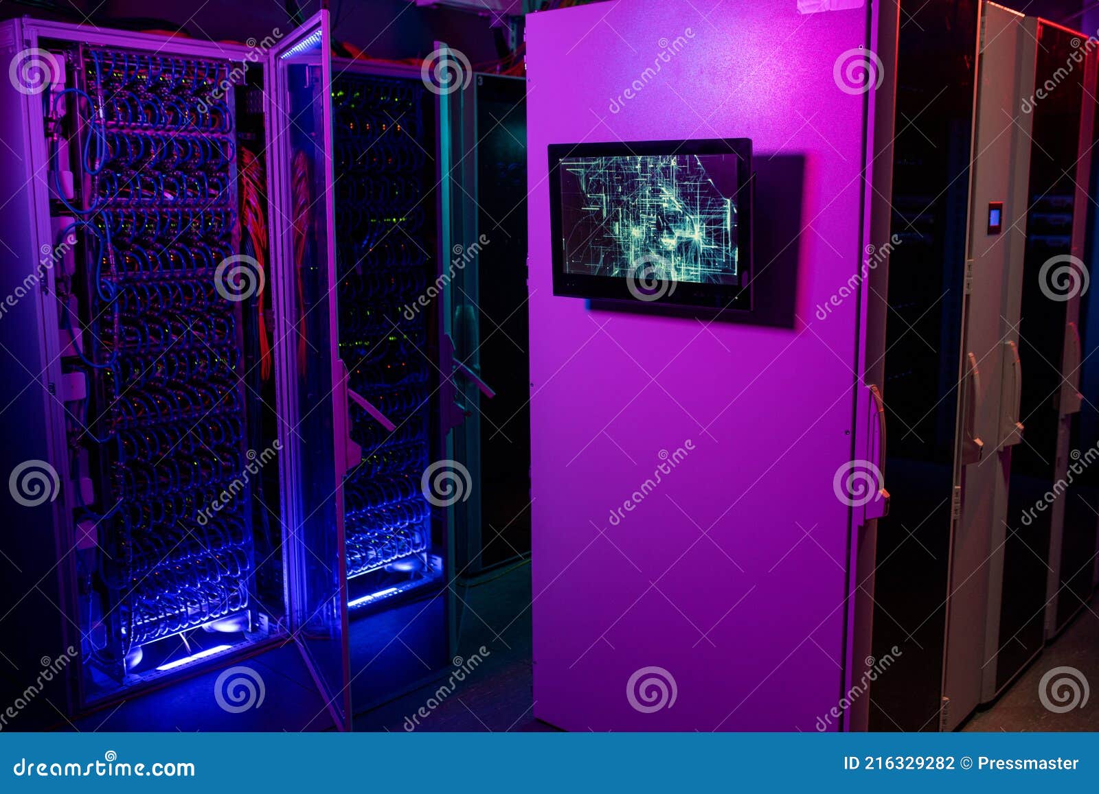 Monitor on Server Rack Cabinet in Data Center Stock Photo - Image of ...