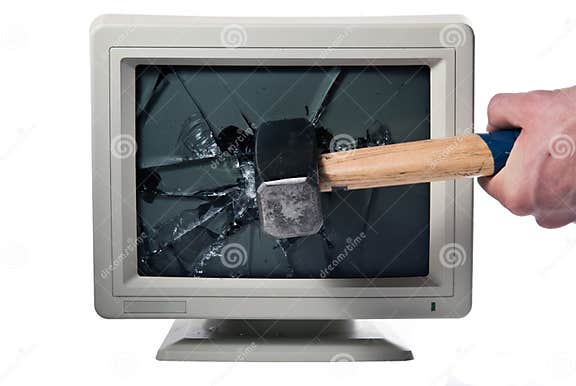 Monitor is Smashed with a Hammer Stock Photo - Image of pound, fist ...