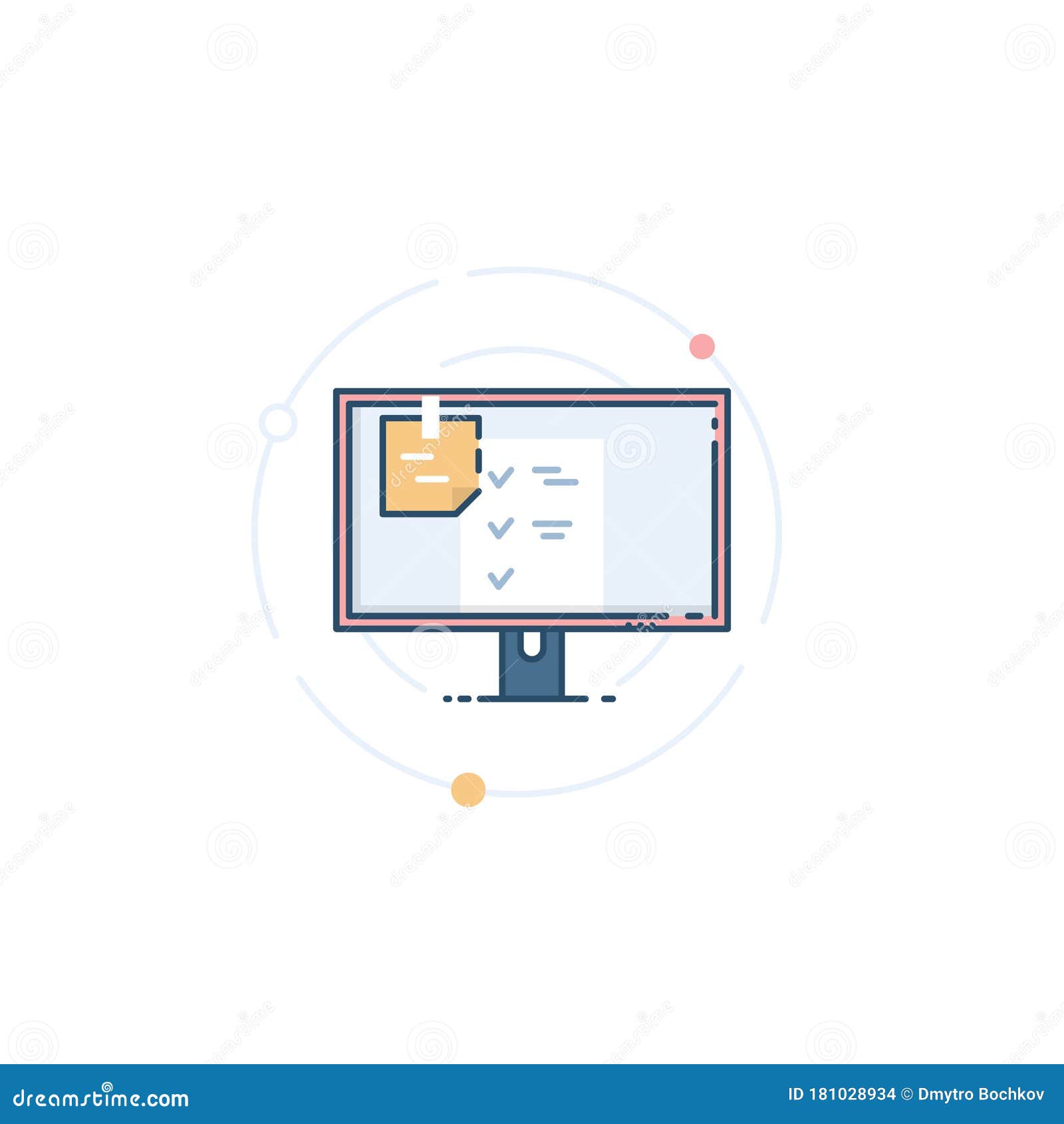 Monitor with a Sticker on it. Checklist on the Monitor Screen. Reminder ...