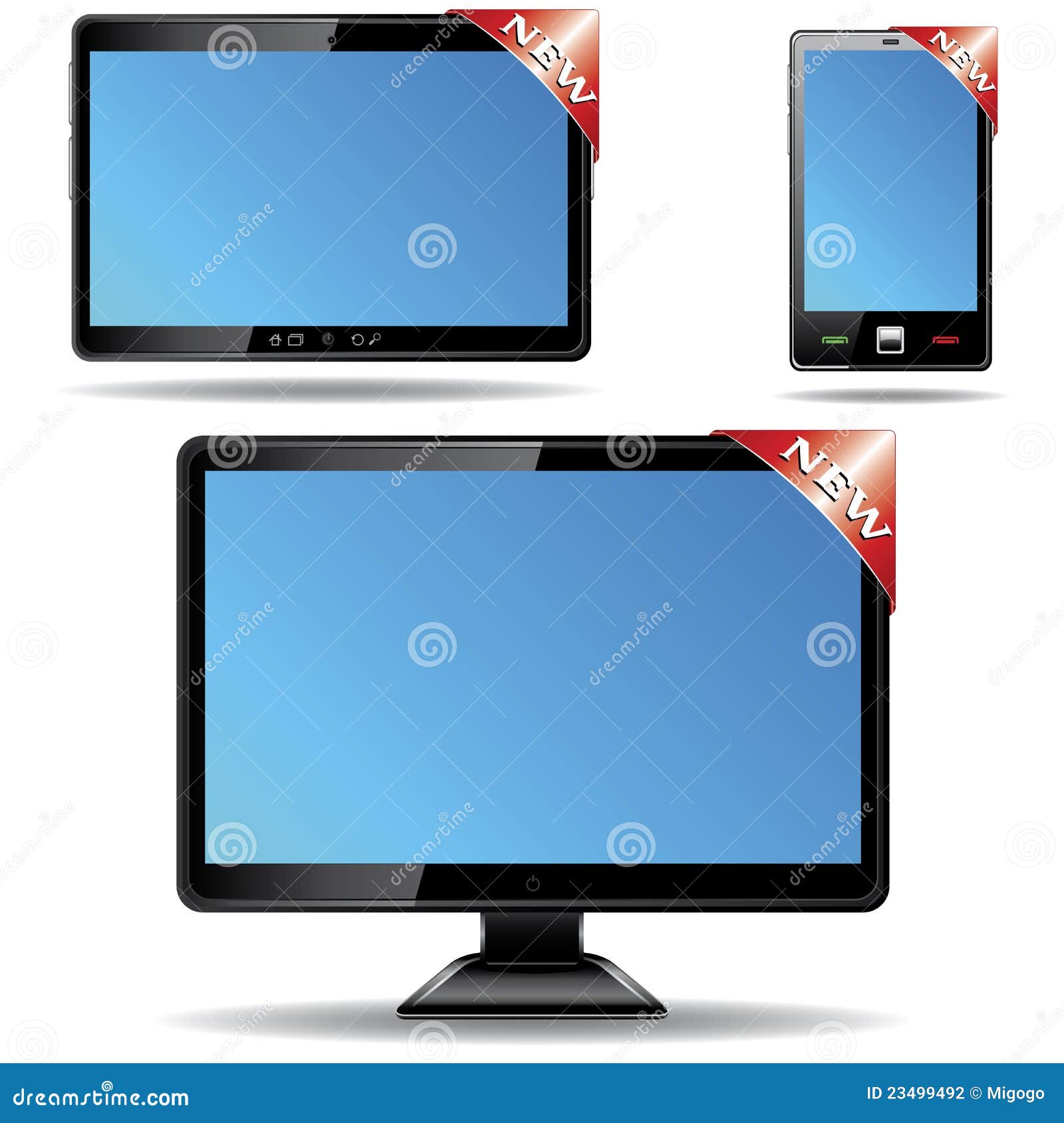 Monitor, Tablet and Smart Phone with Label Stock Vector - Illustration ...