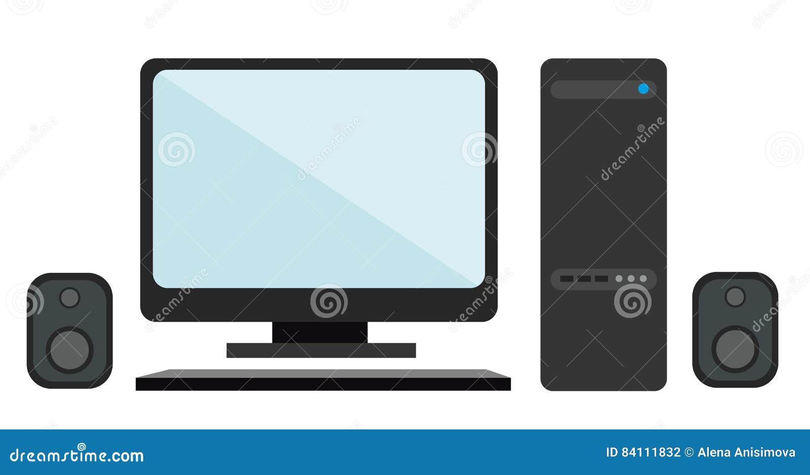 Monitor, Teclado, CPU, Altavoces En Un Fondo Blanco Ilustración del ...