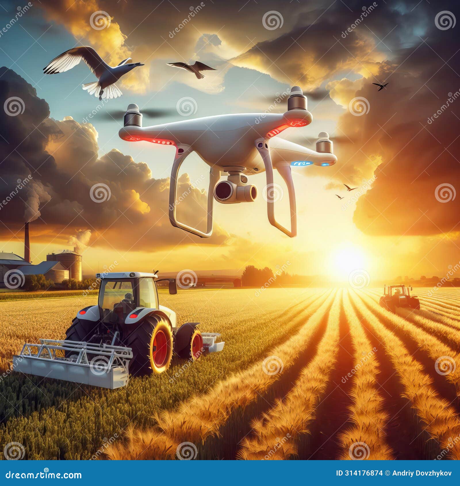 Monitoring Agriculture Using Digital Technologies. Drone with Camera in ...