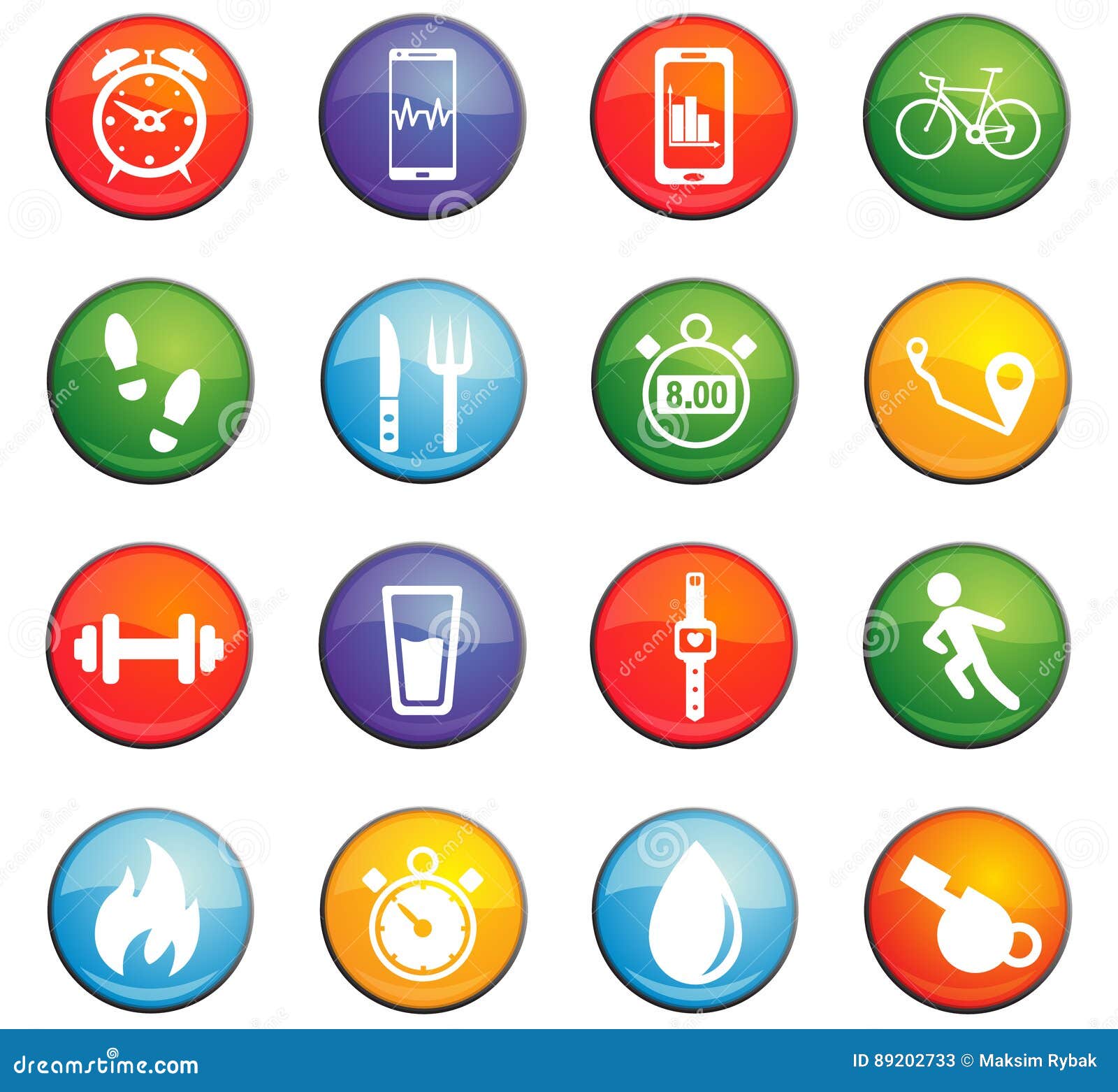Monitoring apps icon set stock illustration. Illustration of dumbbell ...